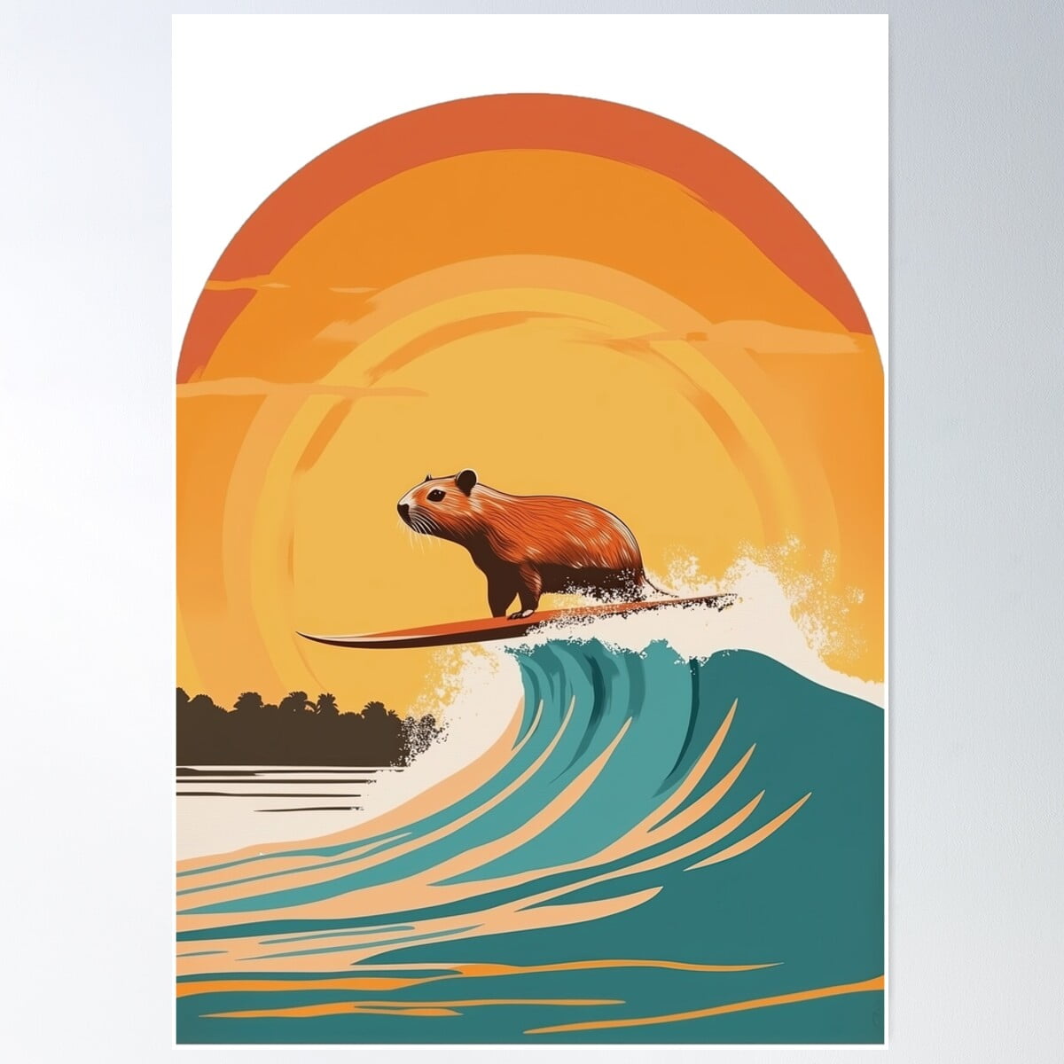 Surfing Capybara Adventure Â€“ Sunset Wave Ride Poster Wall Art, Modern ...