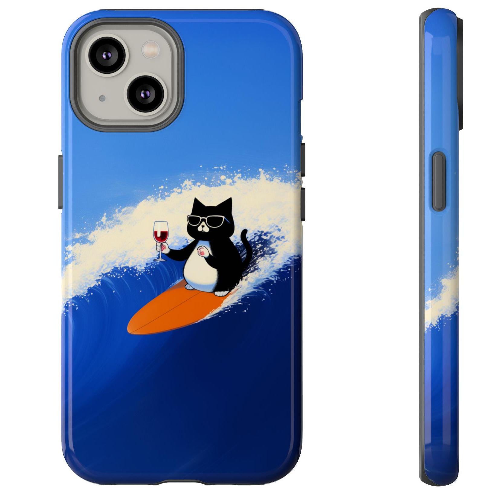 Surfing Cat Glow Phone Case Fun Ocean Wave Art for iPhone 17 through 11 ...