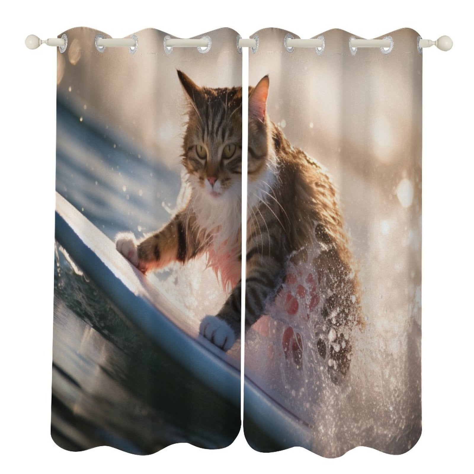 Surfing Cat Modern Window for Living Room Curtains for Child Bedroom ...