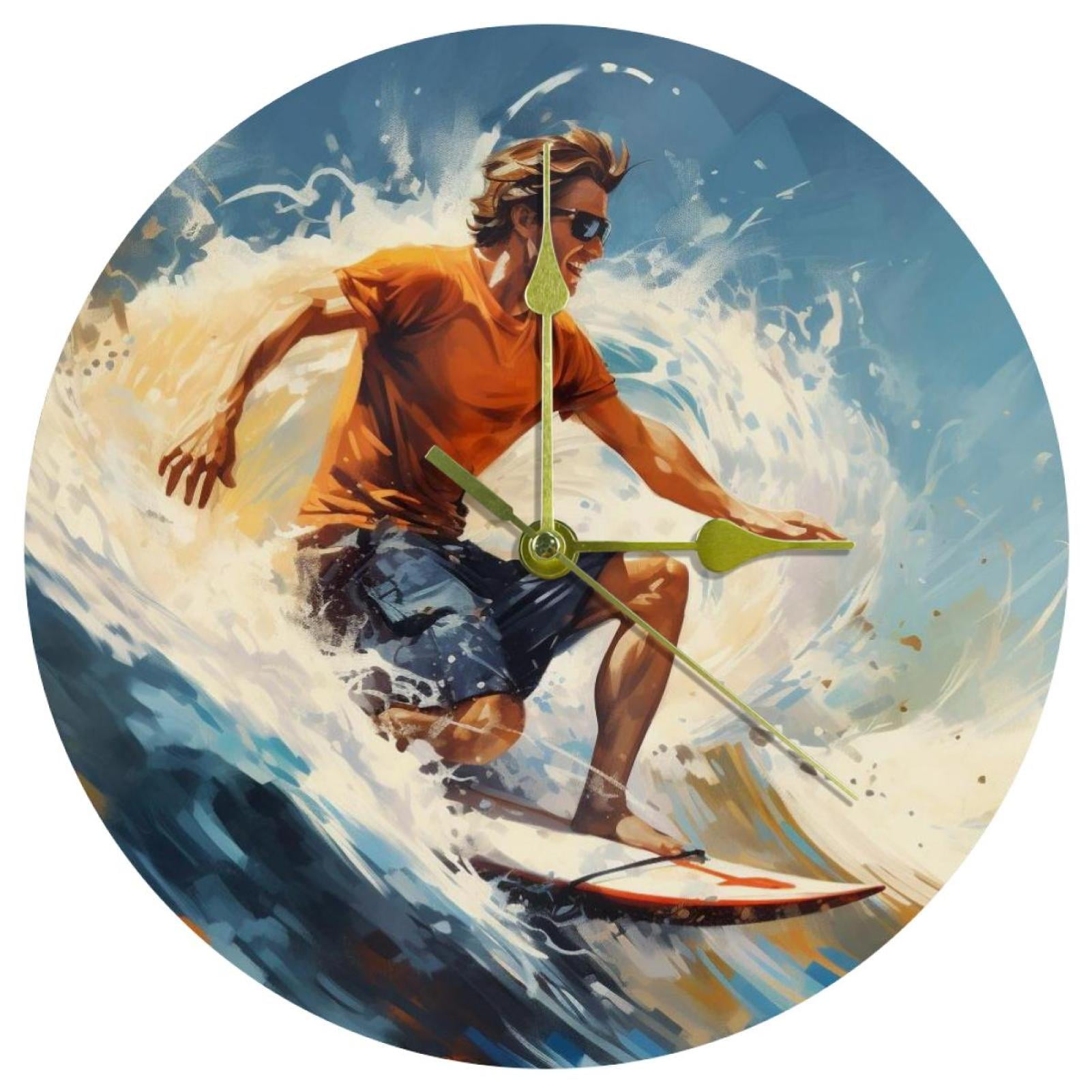 Surfing Circular Acrylic Wall Clock - Sleek & Modern Timepiece for ...