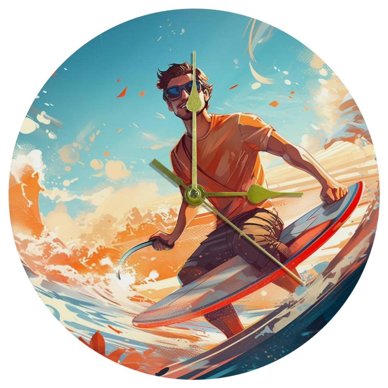 Surfing Circular Acrylic Wall Clock - Stylish Timepiece for Modern ...