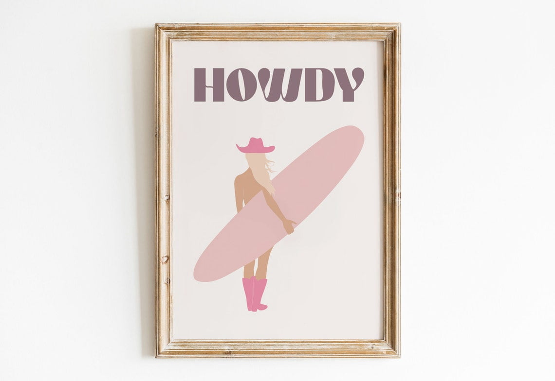 Surfing Cowgirl Printpink Cowgirl Aesthetic Surfing Poster Aesthetic ...