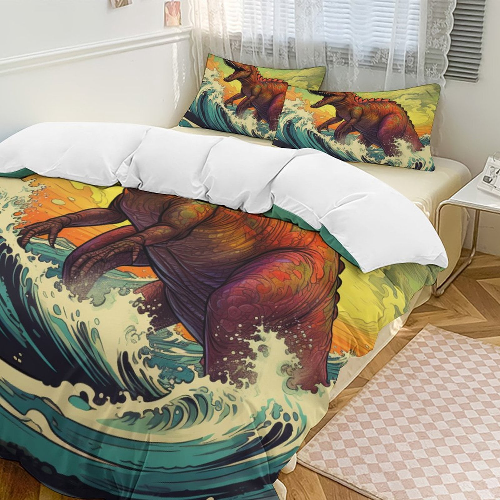 Surfing Dinosaurs 3D Duvet Cover Set Quilt Cover Theme of Kid Boy Girl ...