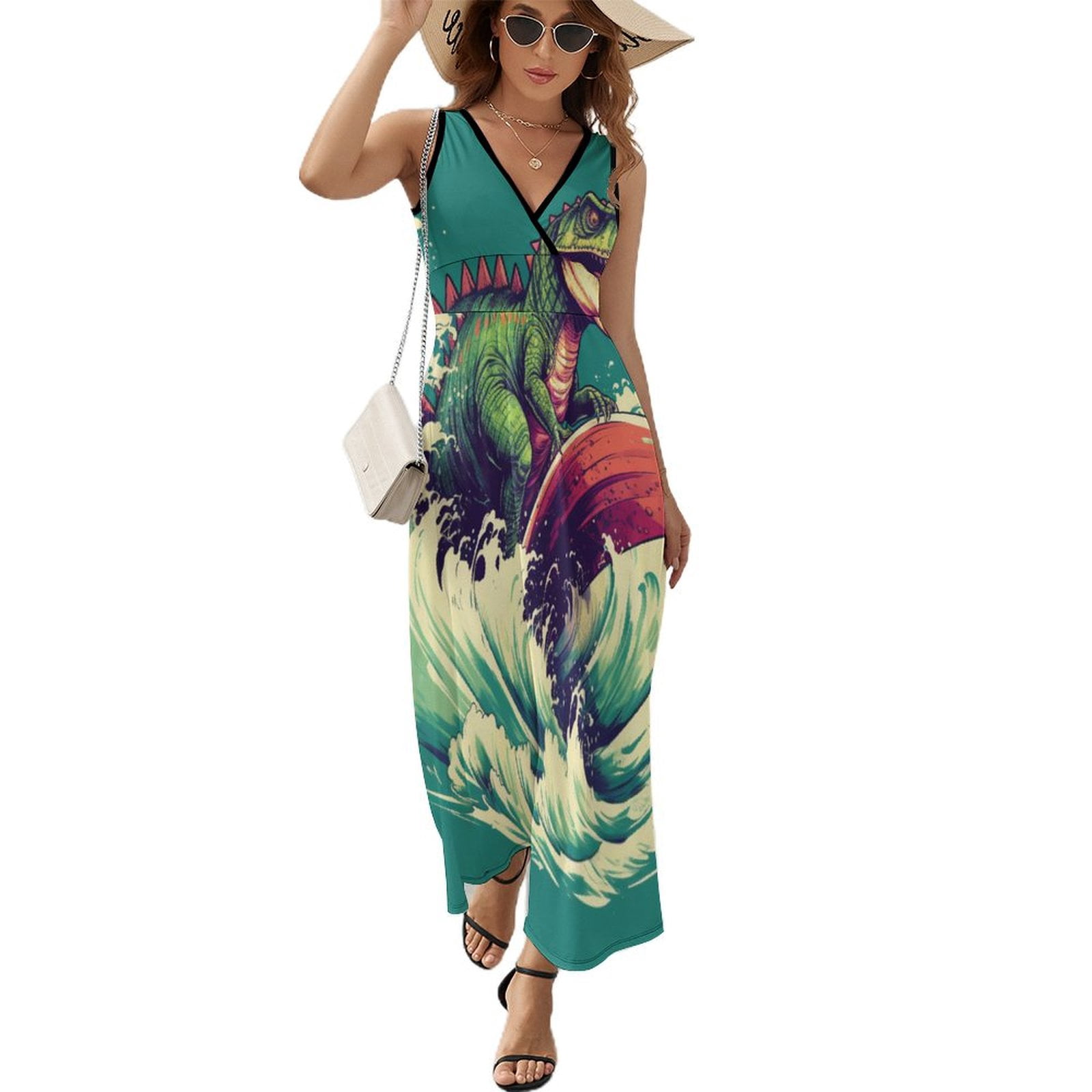 Surfing Dinosaurs Pattern Design Sleeveless Dress Summer Clothes for ...