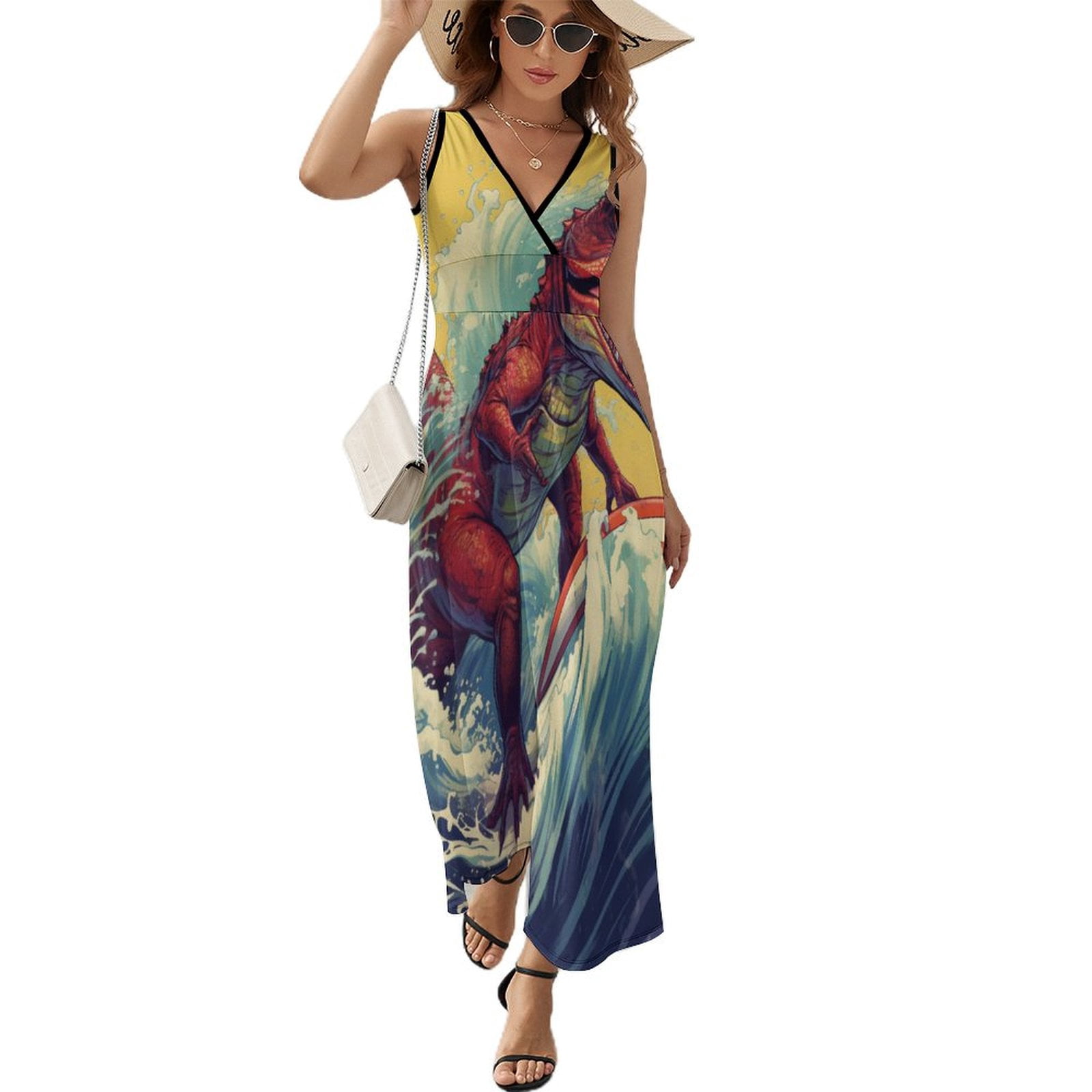Surfing Dinosaurs Sleeveless Dress Female Clothing Dress Women Summer ...