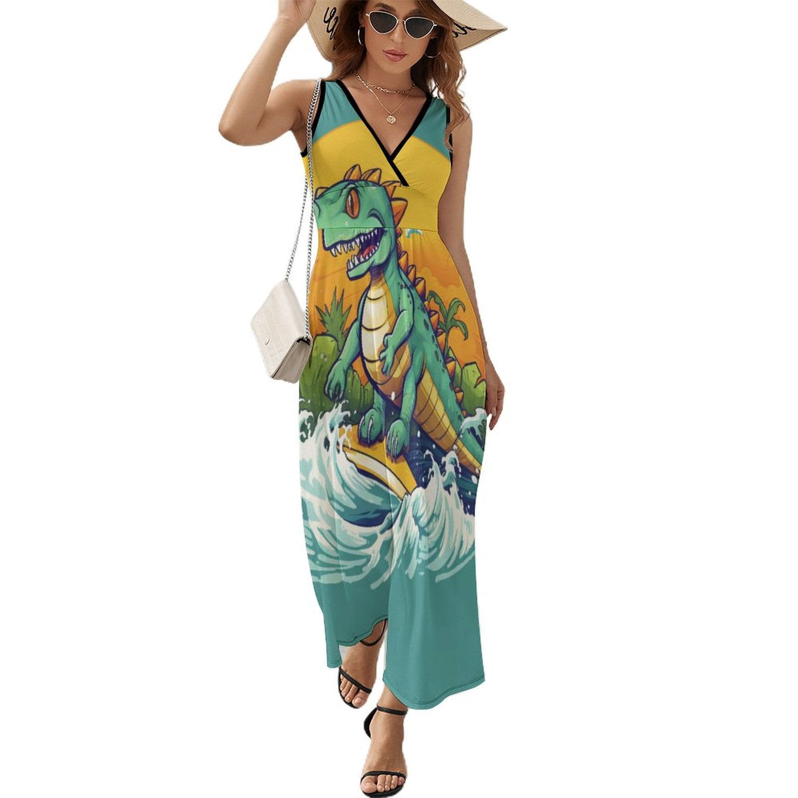 Surfing Dinosaurs Sleeveless Dress Female Clothing Dress Women Summer ...