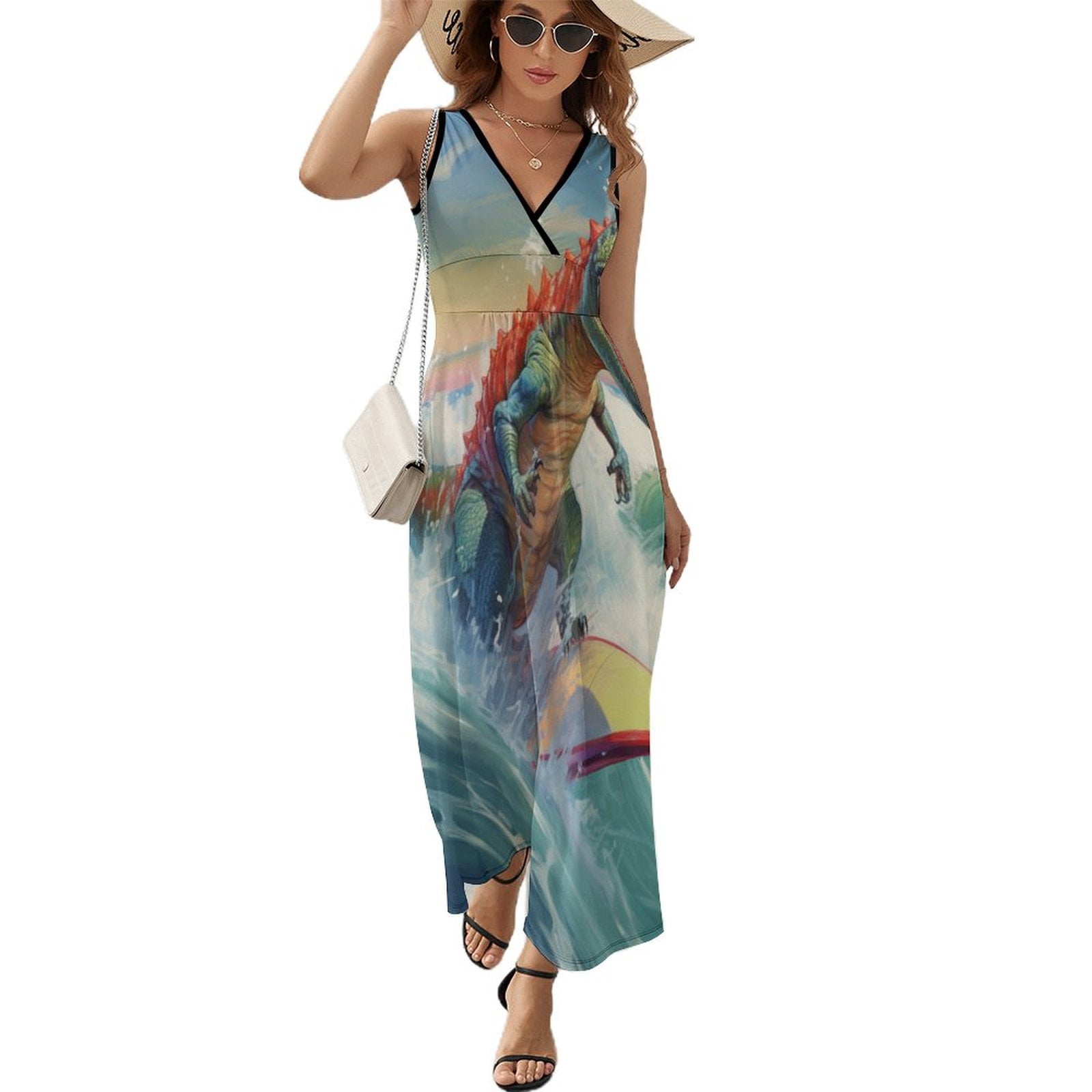 Surfing Dinosaurs Sleeveless Dress Female Clothing Dress Women Summer ...