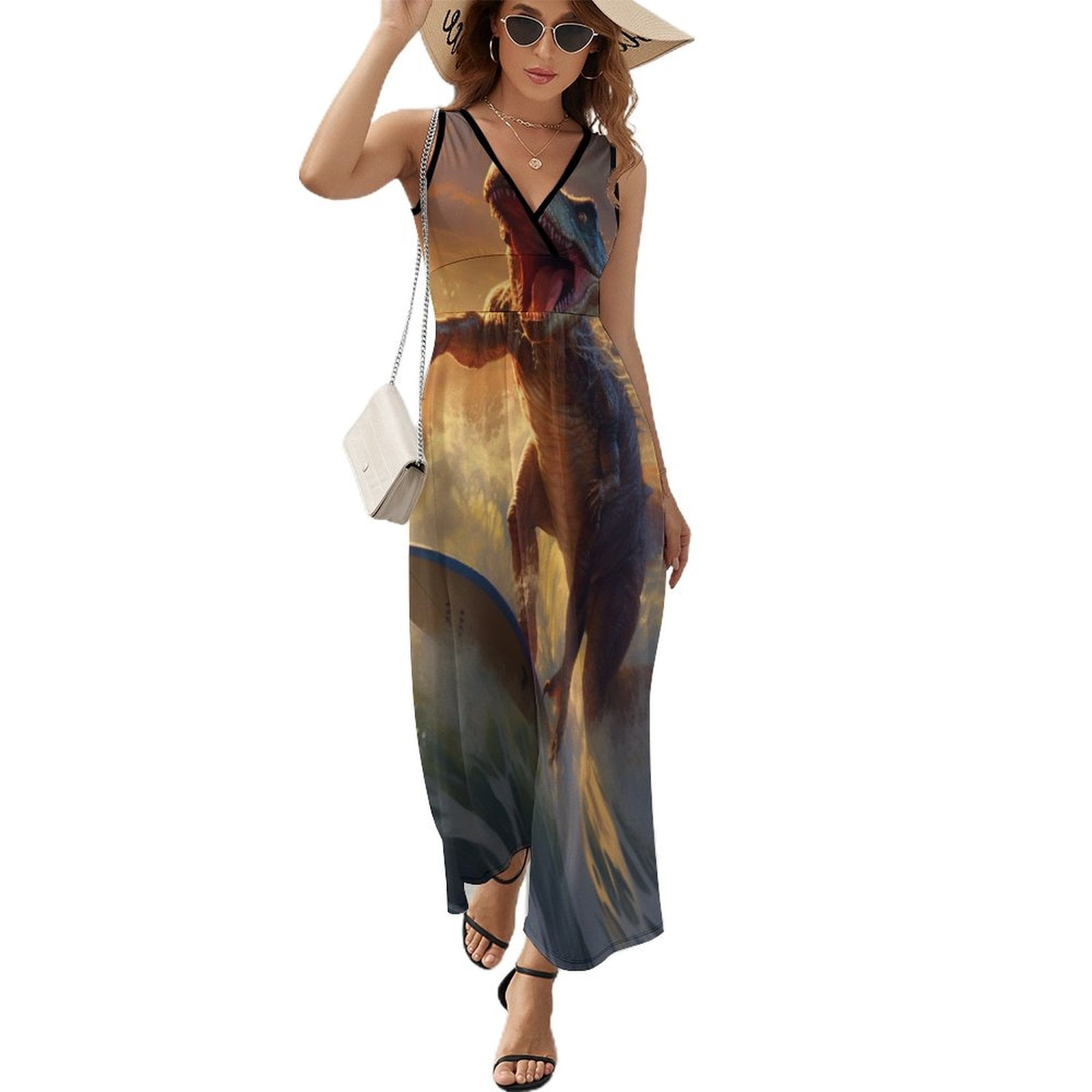 Surfing Dinosaurs Sleeveless Dress Female Clothing Dress Women Summer ...