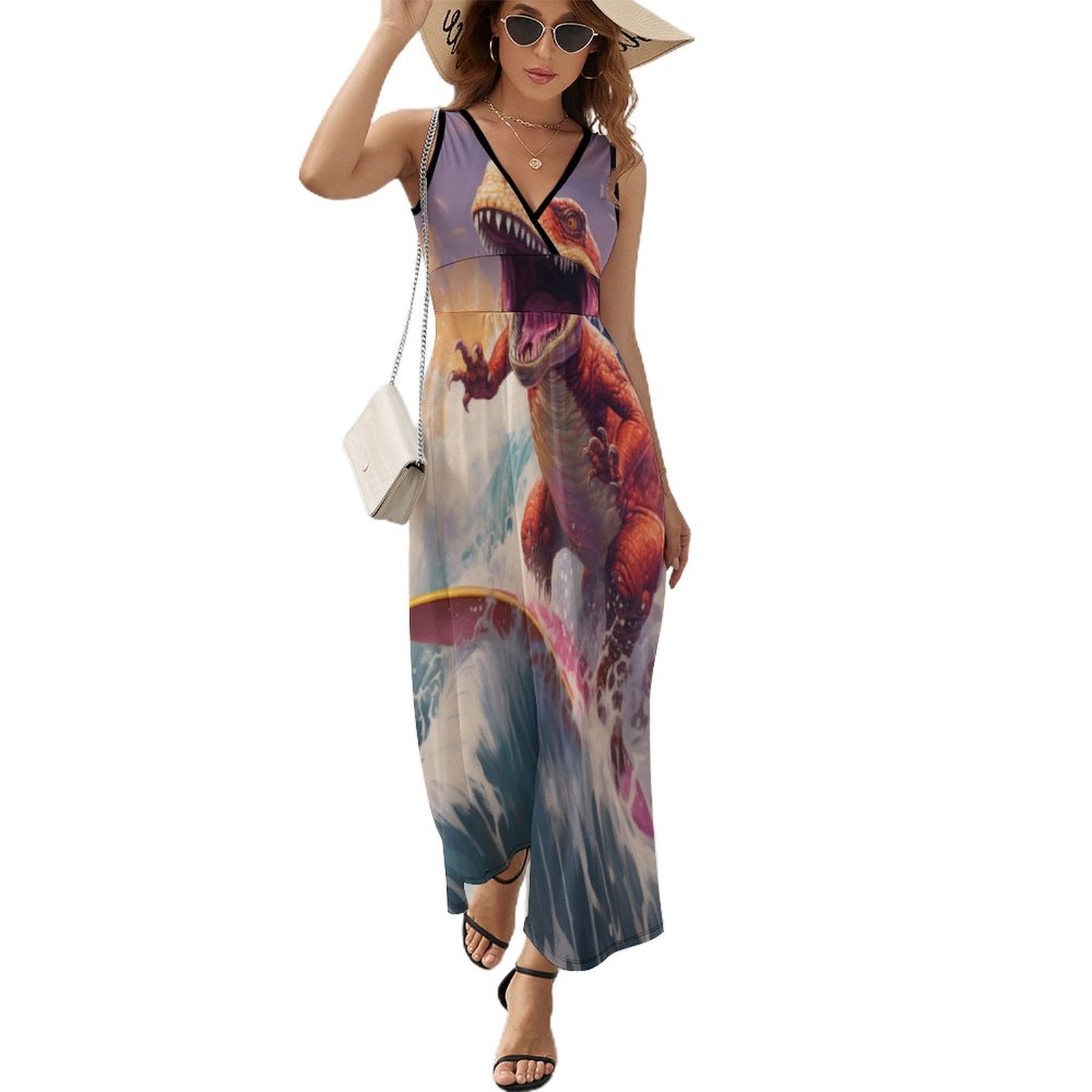 Surfing Dinosaurs Sleeveless Dress Female Clothing Dress Women Summer ...