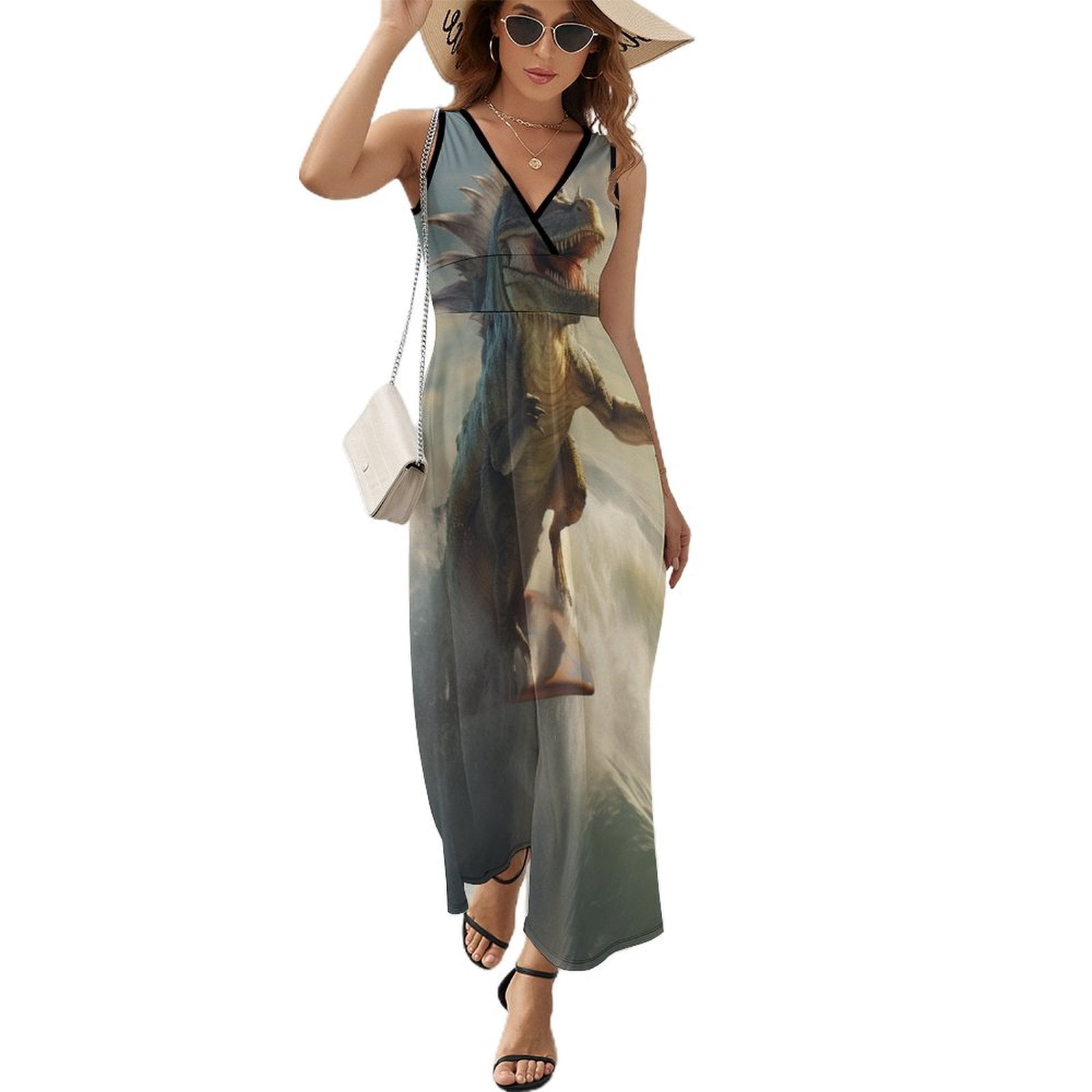 Surfing Dinosaurs Sleeveless Dress Female Clothing Dress Women Summer ...