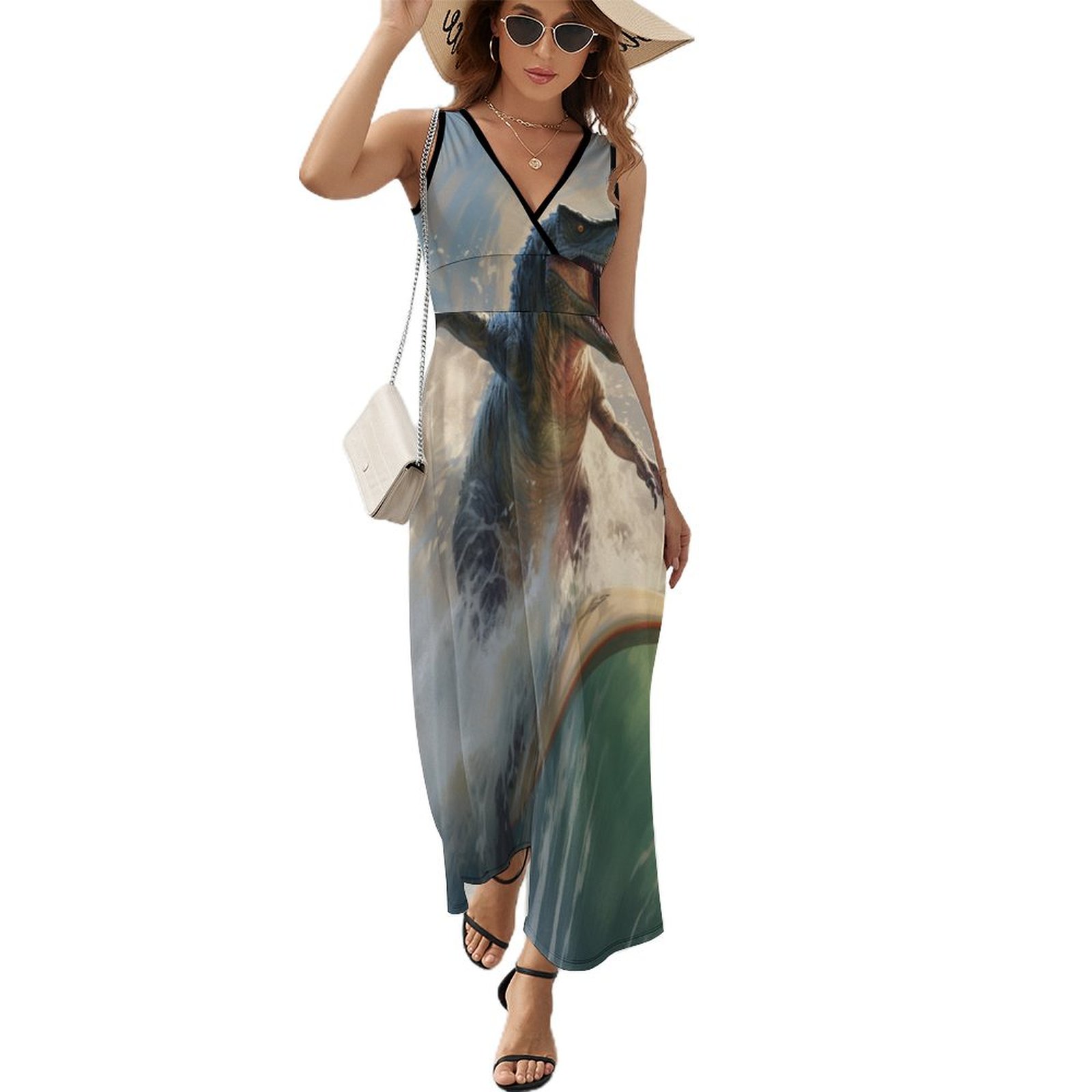 Surfing Dinosaurs Sleeveless Dress Female Clothing Dress Women Summer ...