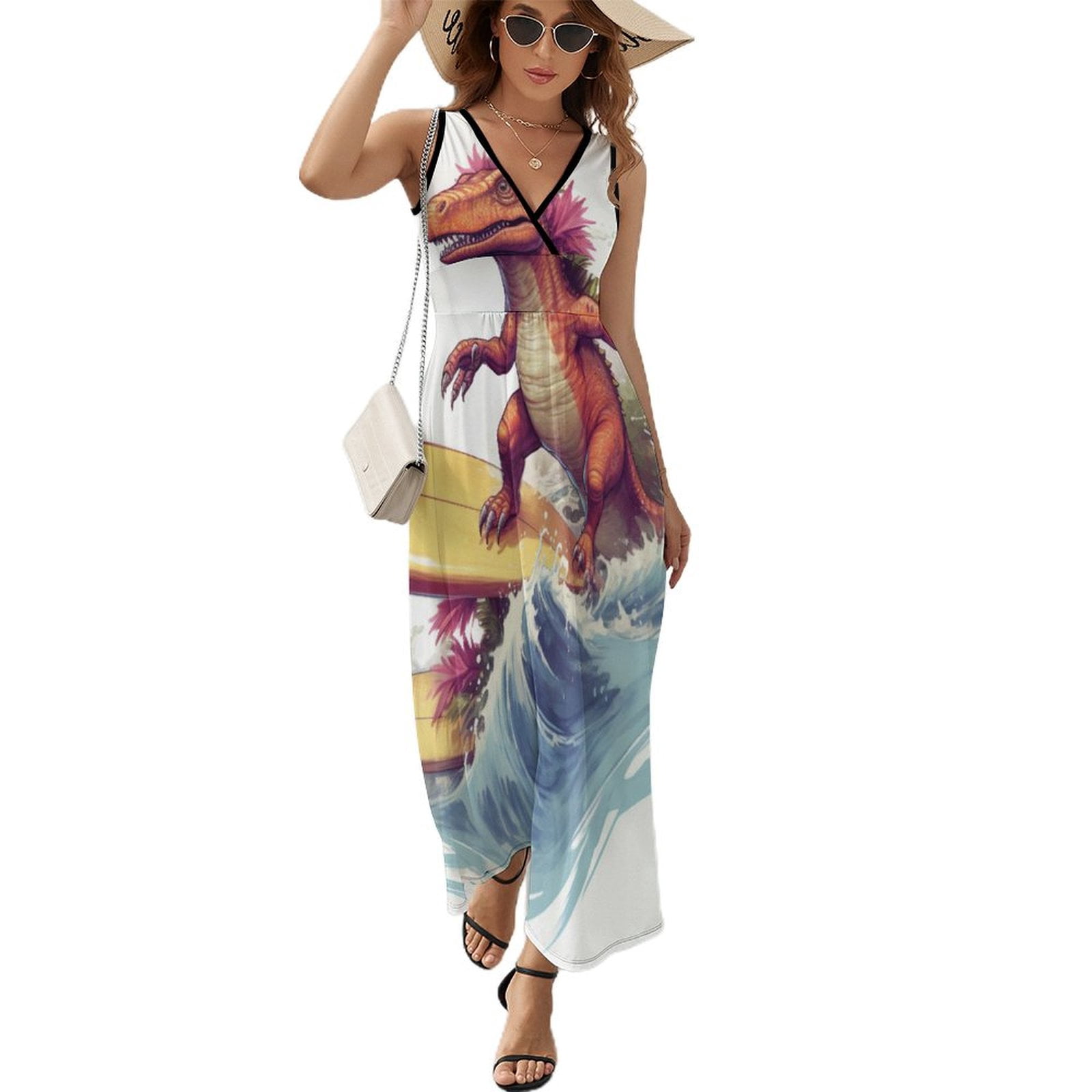 Surfing Dinosaurs Sleeveless Dress Female Clothing Dress Women Summer ...