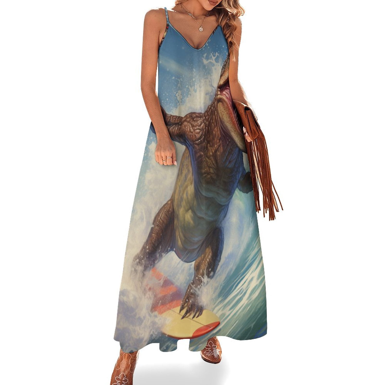 Surfing Dinosaurs Sleeveless Dress Women's Luxury Party Dress Birthday ...