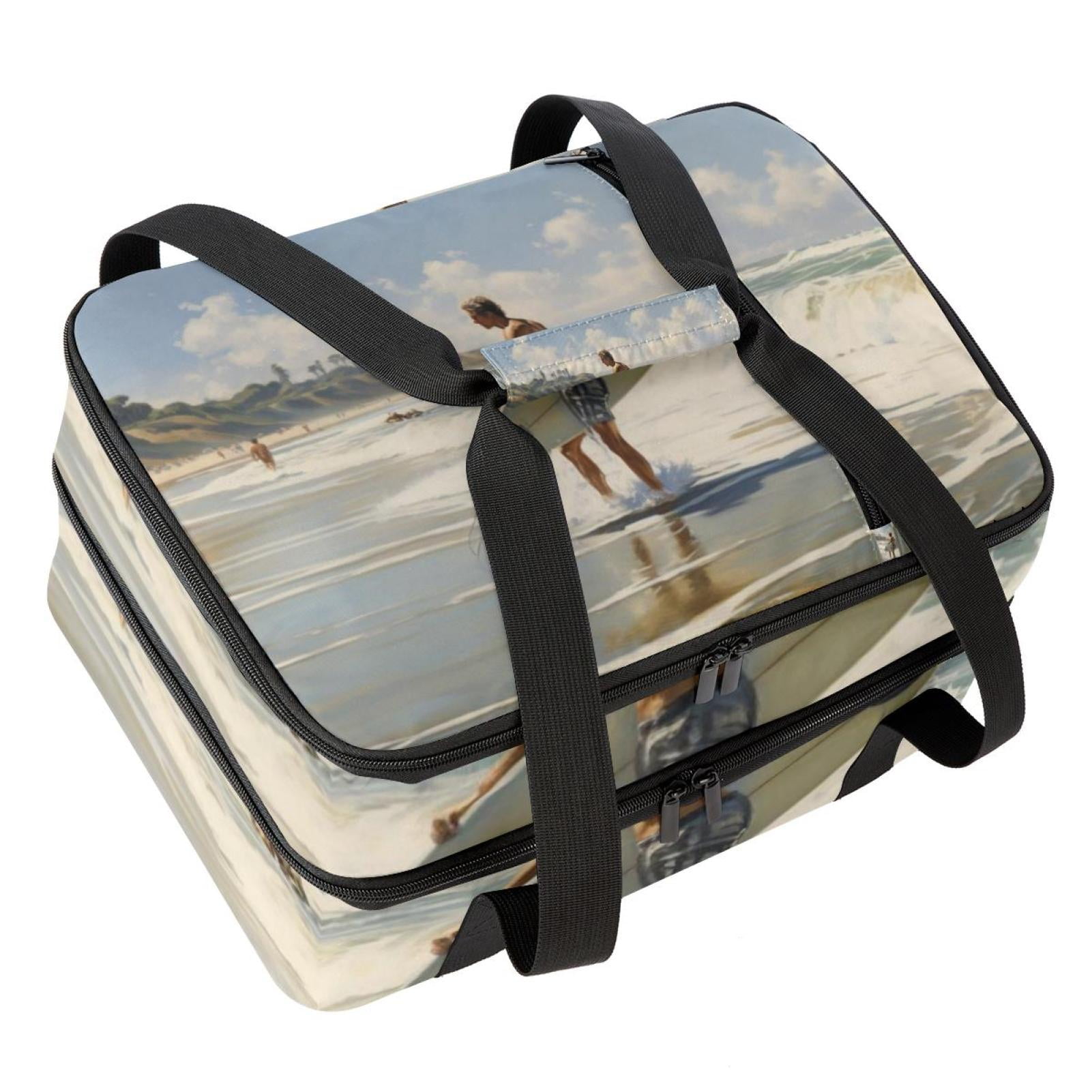 Surfing Double Layered Insulated Lunch Bag with Two Compartments, Large ...
