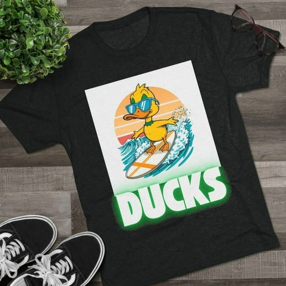 Surfing Duck Summer Graphic Tee Cool Sunglasses Bird Riding Waves Retro ...