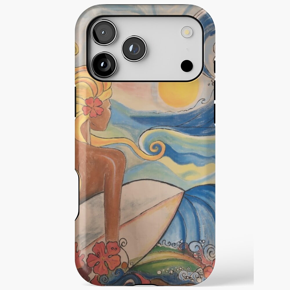 Surfing Girl Tropical Beach Artwork iPhone Case 17 16 15 14 13 12 11 ...