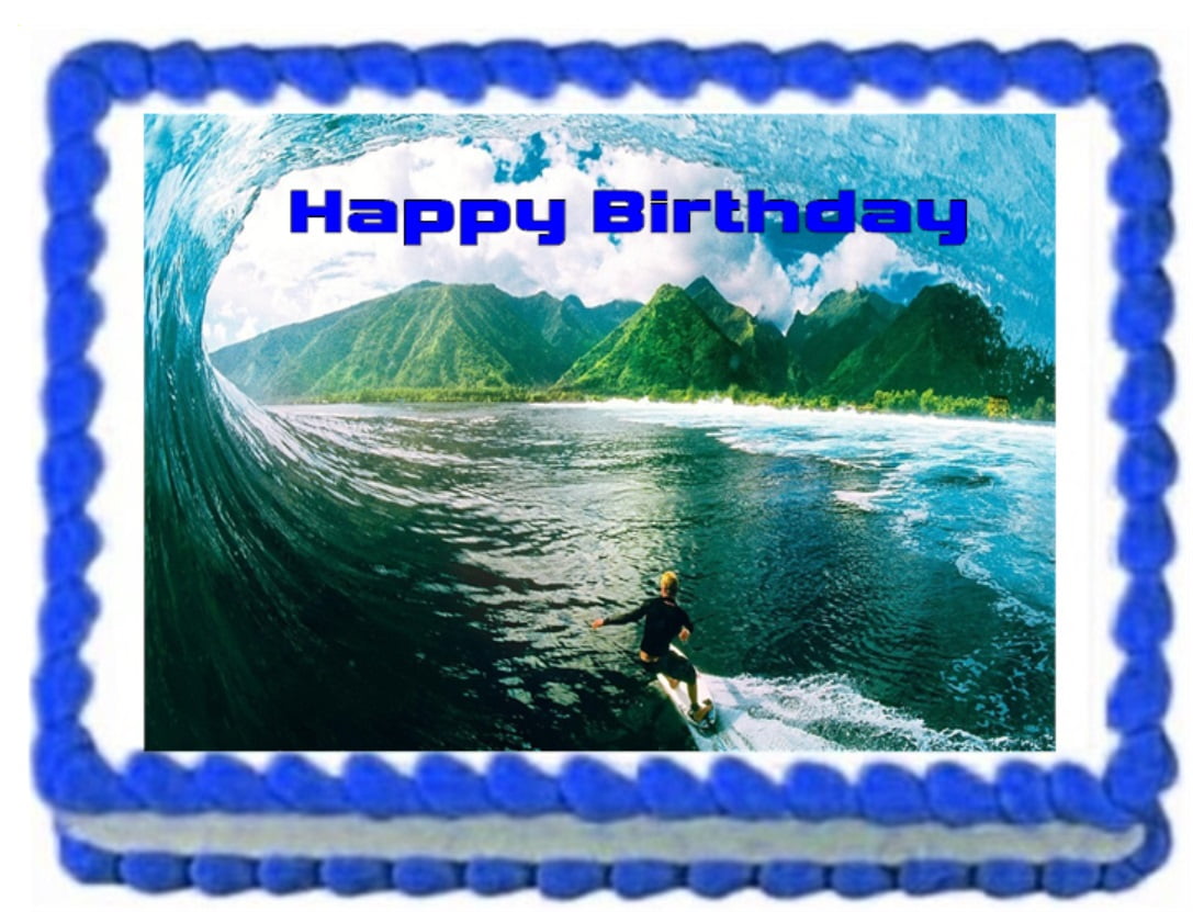 Surfing Image Happy Birthday Edible Cake Topper - Walmart Business Supplies