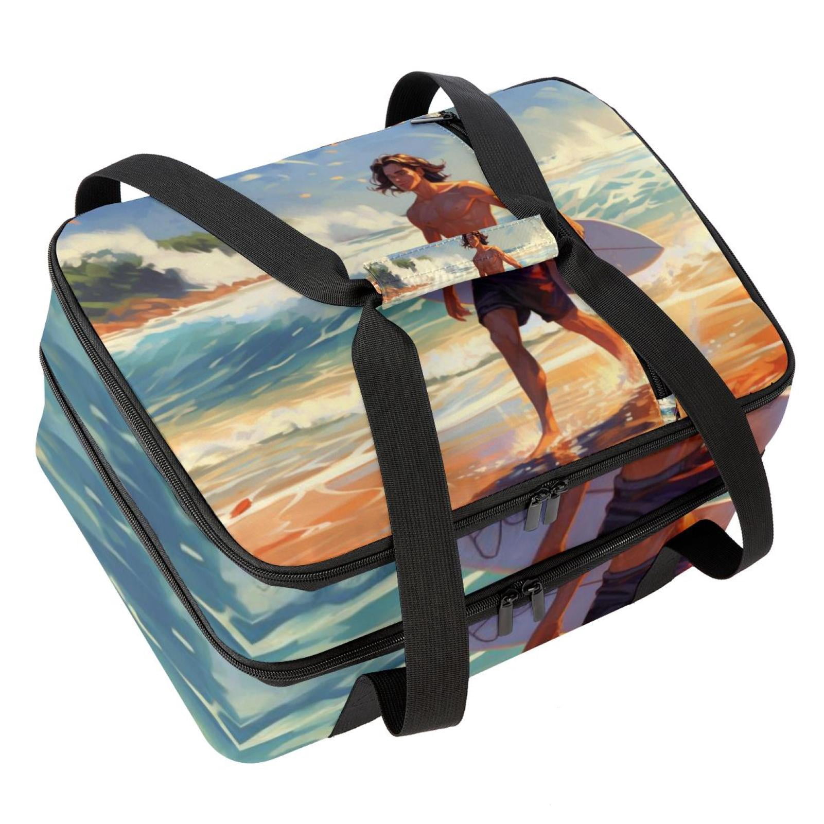 Surfing Insulated Double Layered Lunch Bag with Two Compartments, Large ...