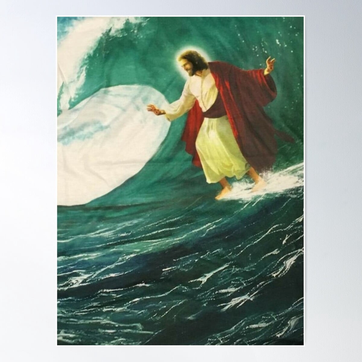 Surfing Jesus Poster Wall Art, Modern Wall Decor For Living Room ...