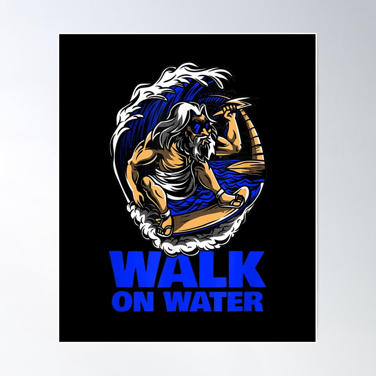 Surfing Jesus Walk Water Christian Surfer Poster Wall Art, Modern Wall ...