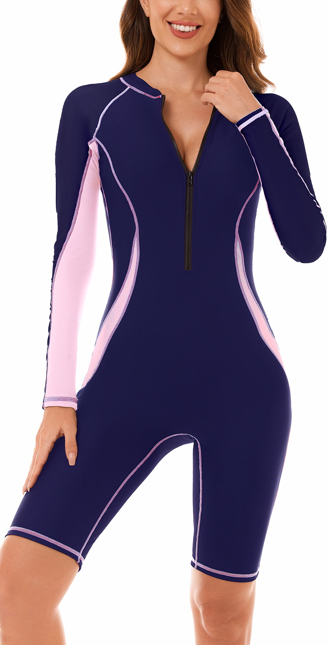 Surfing Knee Length Swimsuit for Women Long Sleeve Athletic Bathing ...