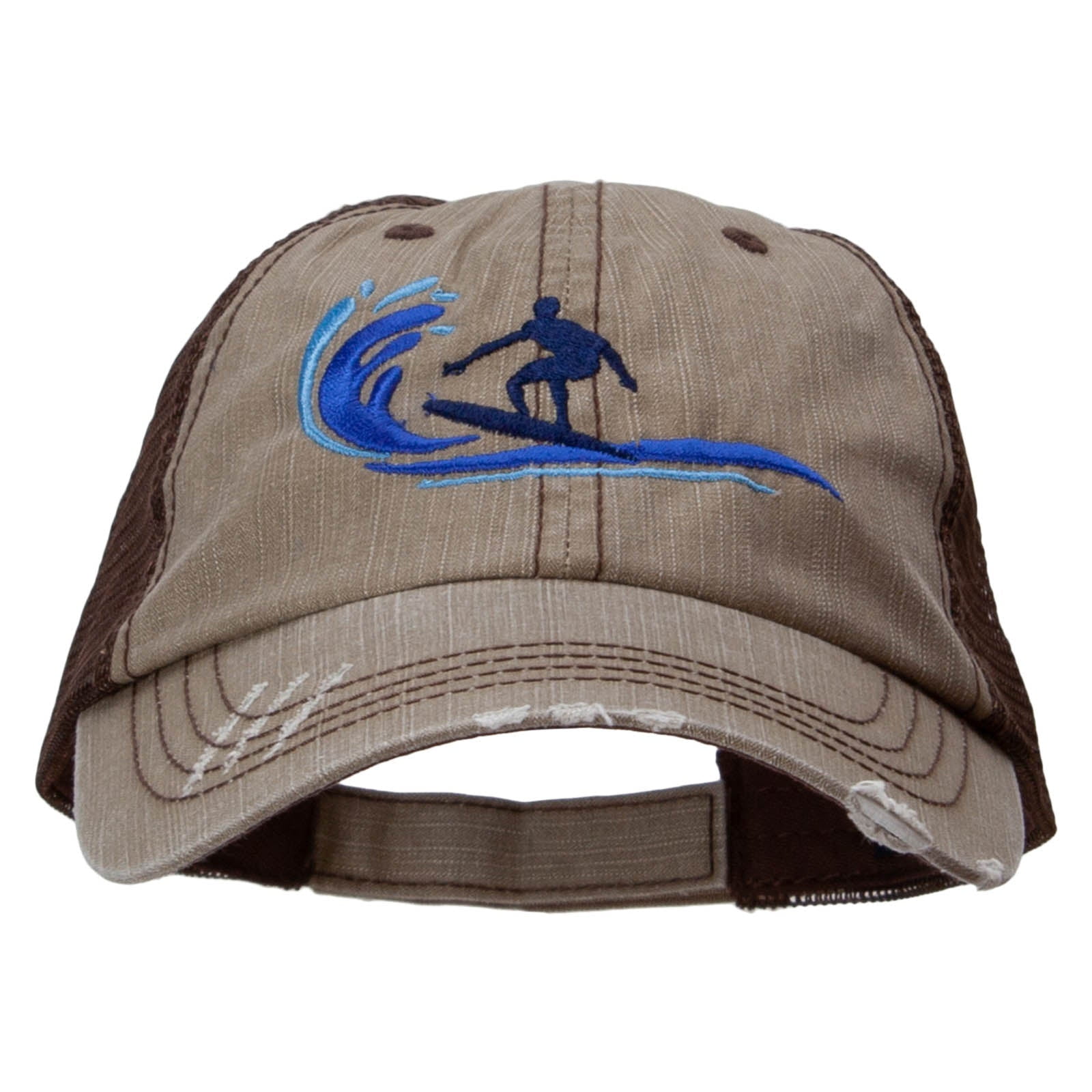 Surfing Man Embroidered Low Profile Special Cotton Mesh Cap - Khaki ...