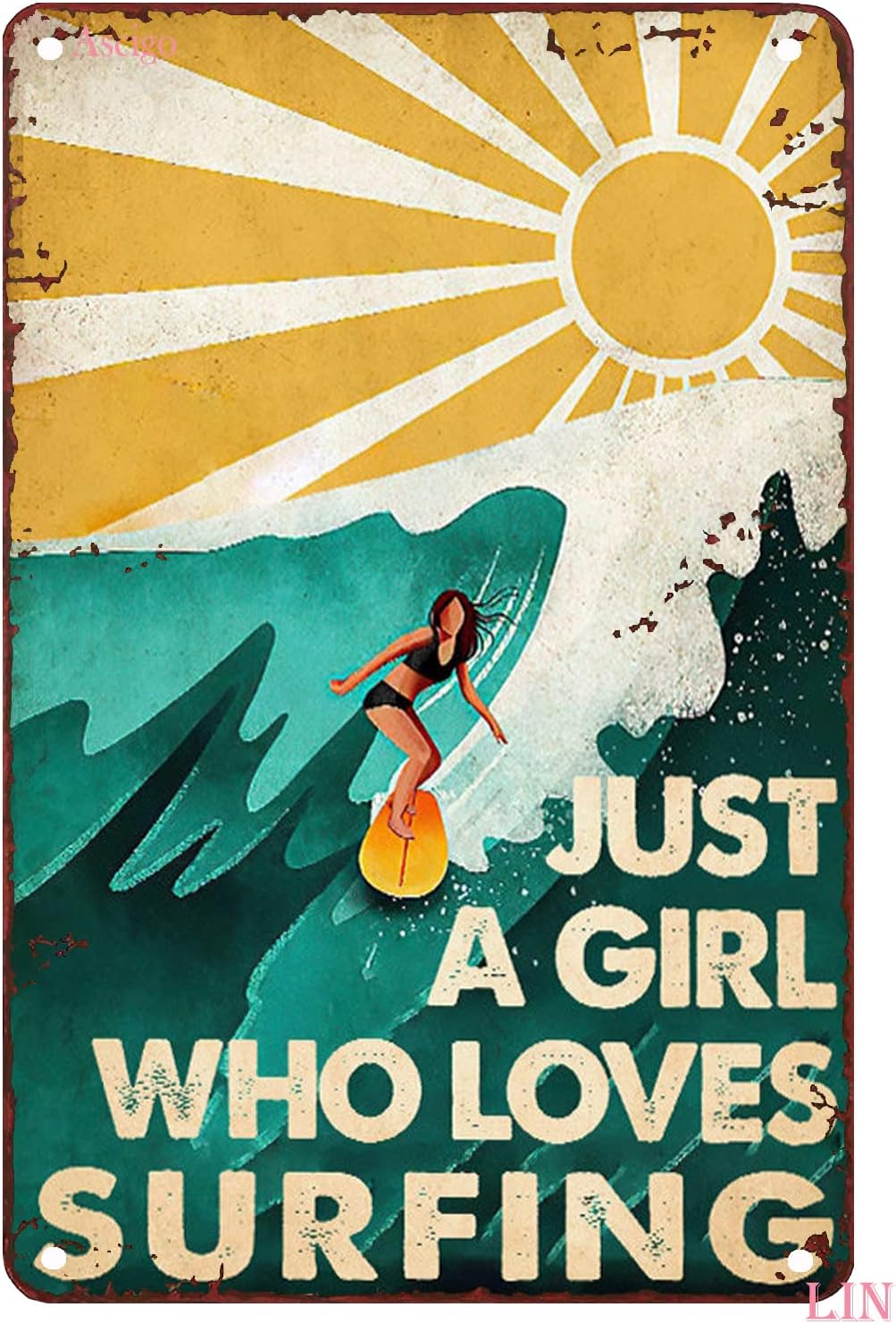 Surfing Metal Tin Sign Just a Girl Who Loves Surfing Funny Surfing ...
