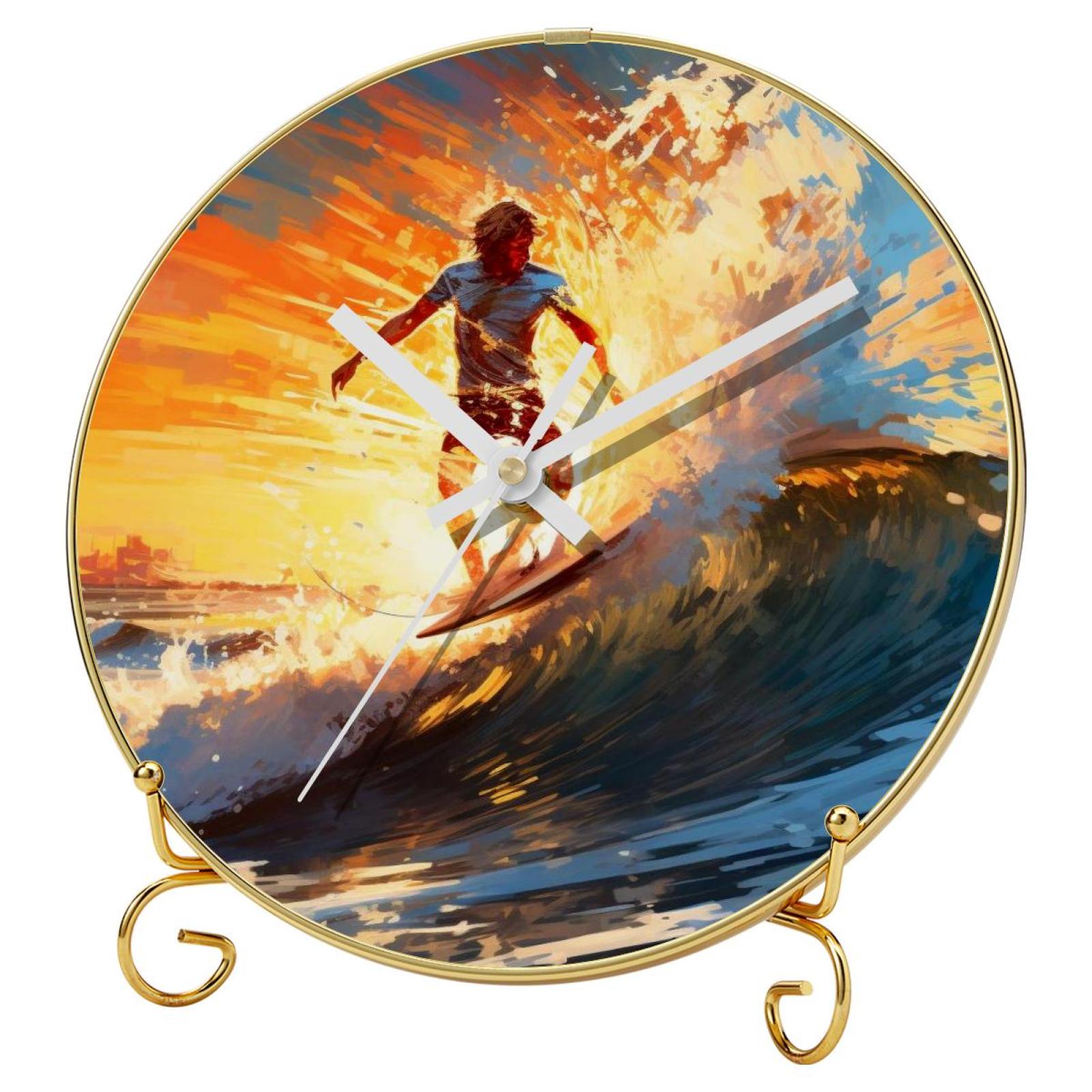Surfing Modern Round Wall Clocks with Hooks and Gold Stand - Silent Non ...