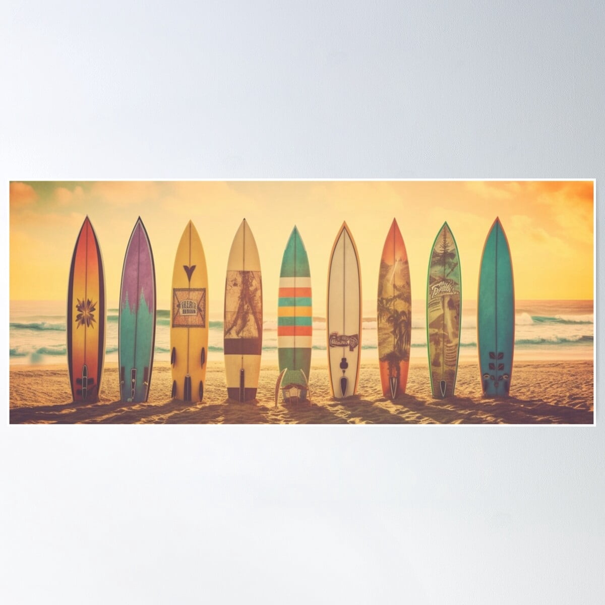 Surfing Paradise: Beach Scene With 8 Colorful Surfboards | Digital ...