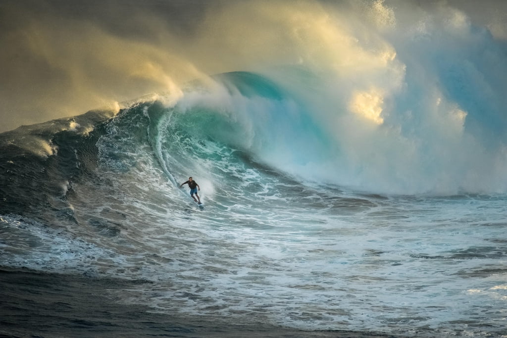 Surfing Poster Surfer On A Big Wave In the Ocean Jaws Beach Hawaii ...