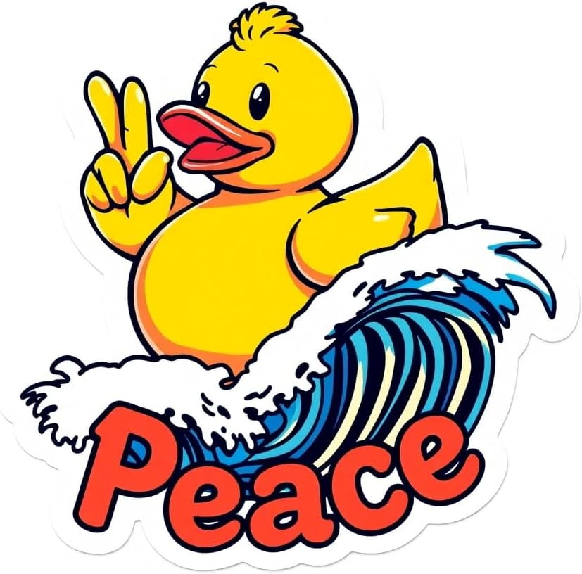 Surfing Rubber Duck Peace Sticker, Waterproof Vinyl Decal, 6 Year ...