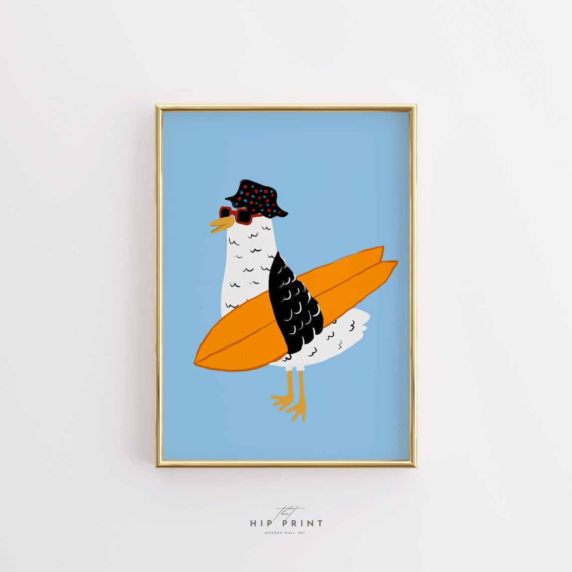 Surfing Seagull Wall Art,Coastal Beach Animal Print, Summer Ocean Decor ...