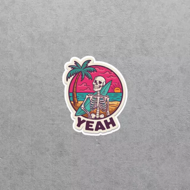 Surfing Skeleton Sticker - Tropical Beach Vinyl Decal For Laptops ...