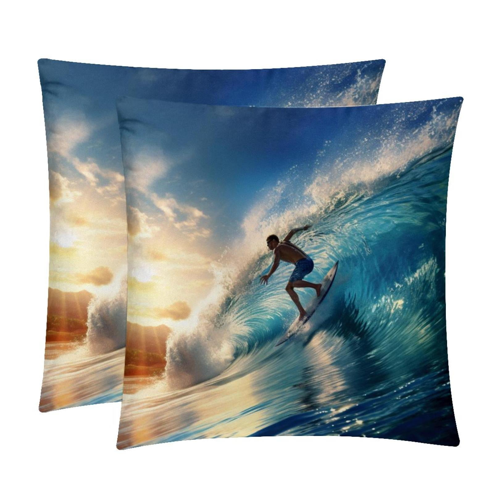 Surfing in Summer Throw Pillow Covers Set of 2 for Chair Pillow Covers ...