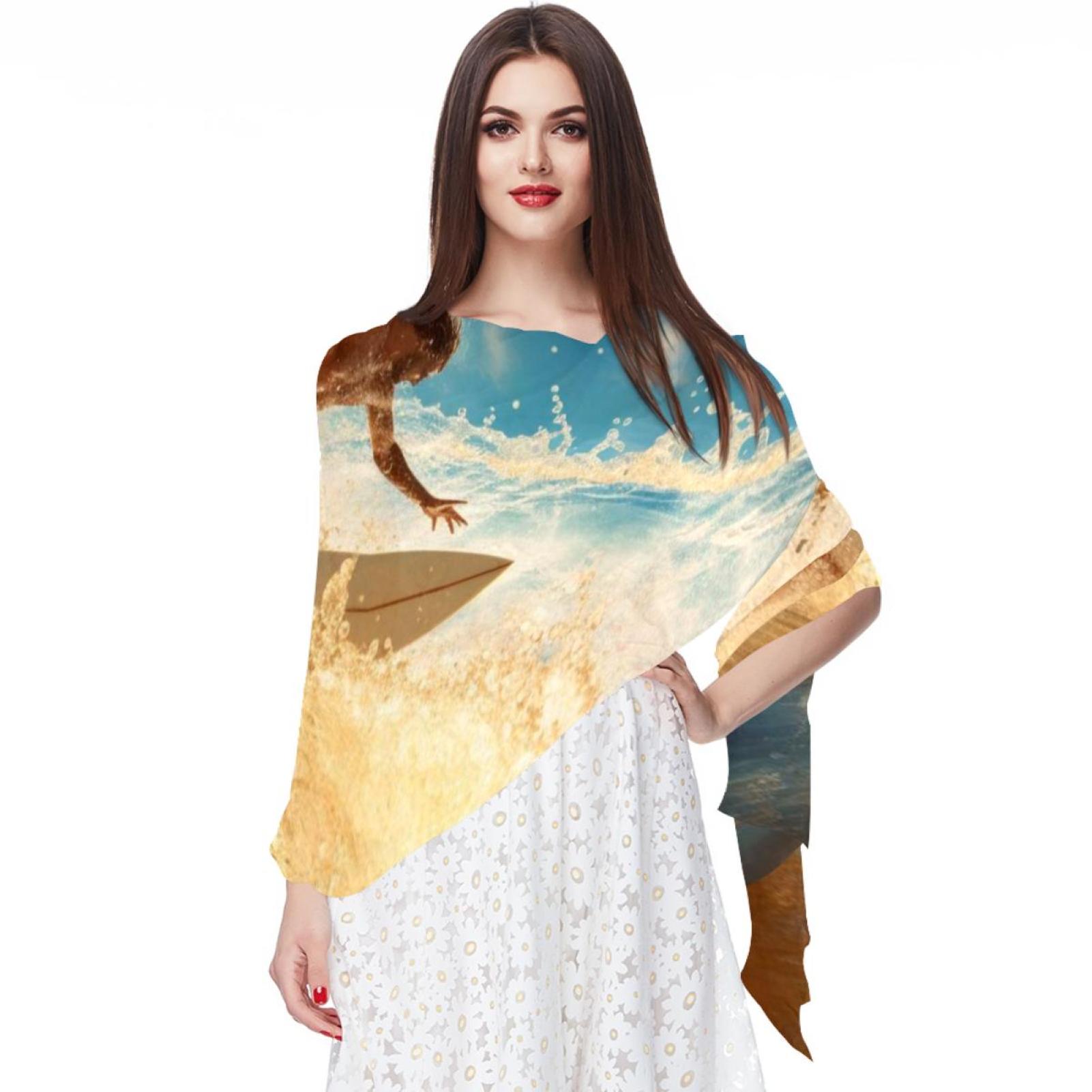 Surfing in Summer Translucent Light and Breathable Chiffon Silk Scarf ...
