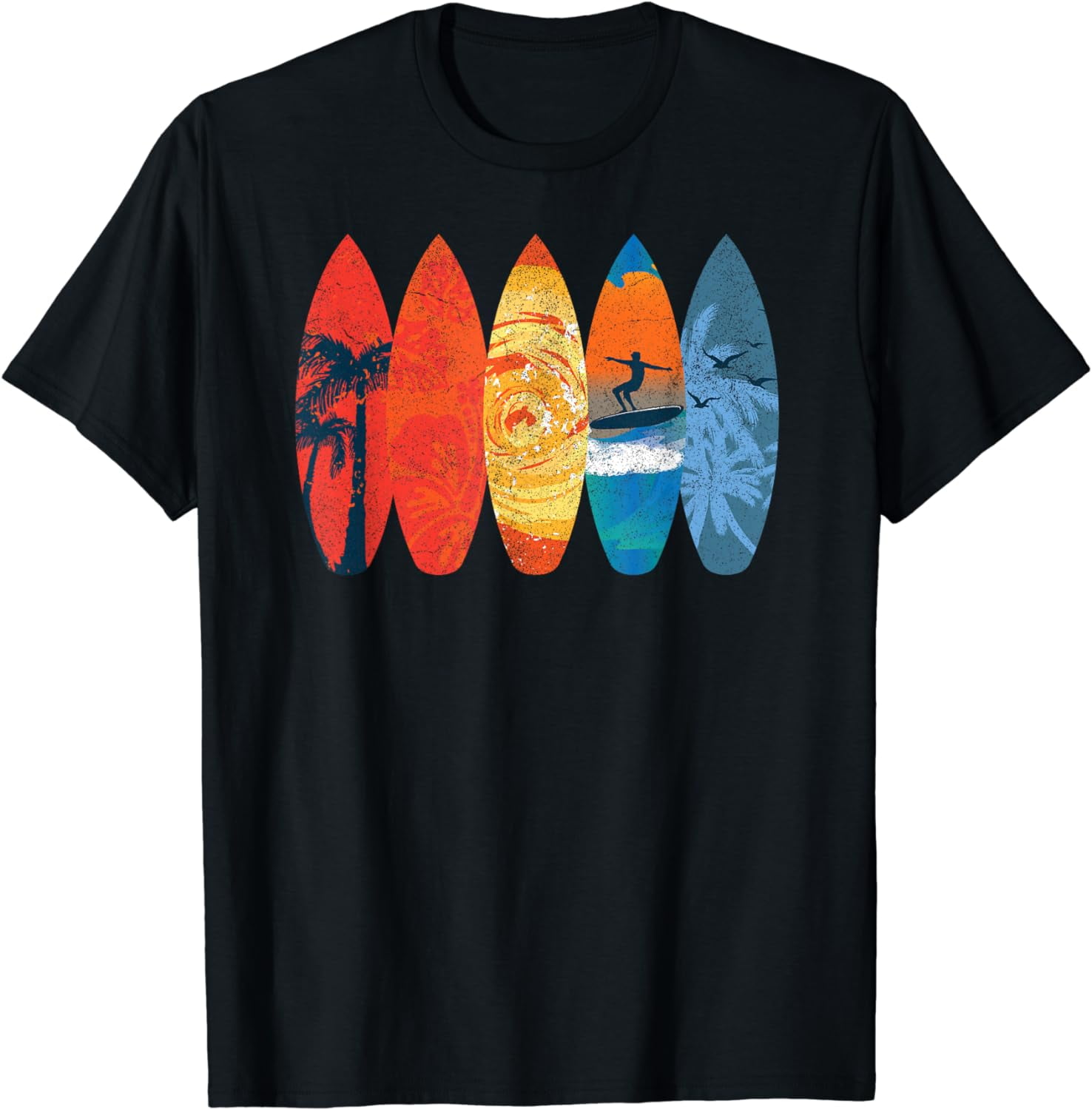 Surfing Surfer Palm Tree Surfboard Sunset Wave T-Shirt - Walmart.com