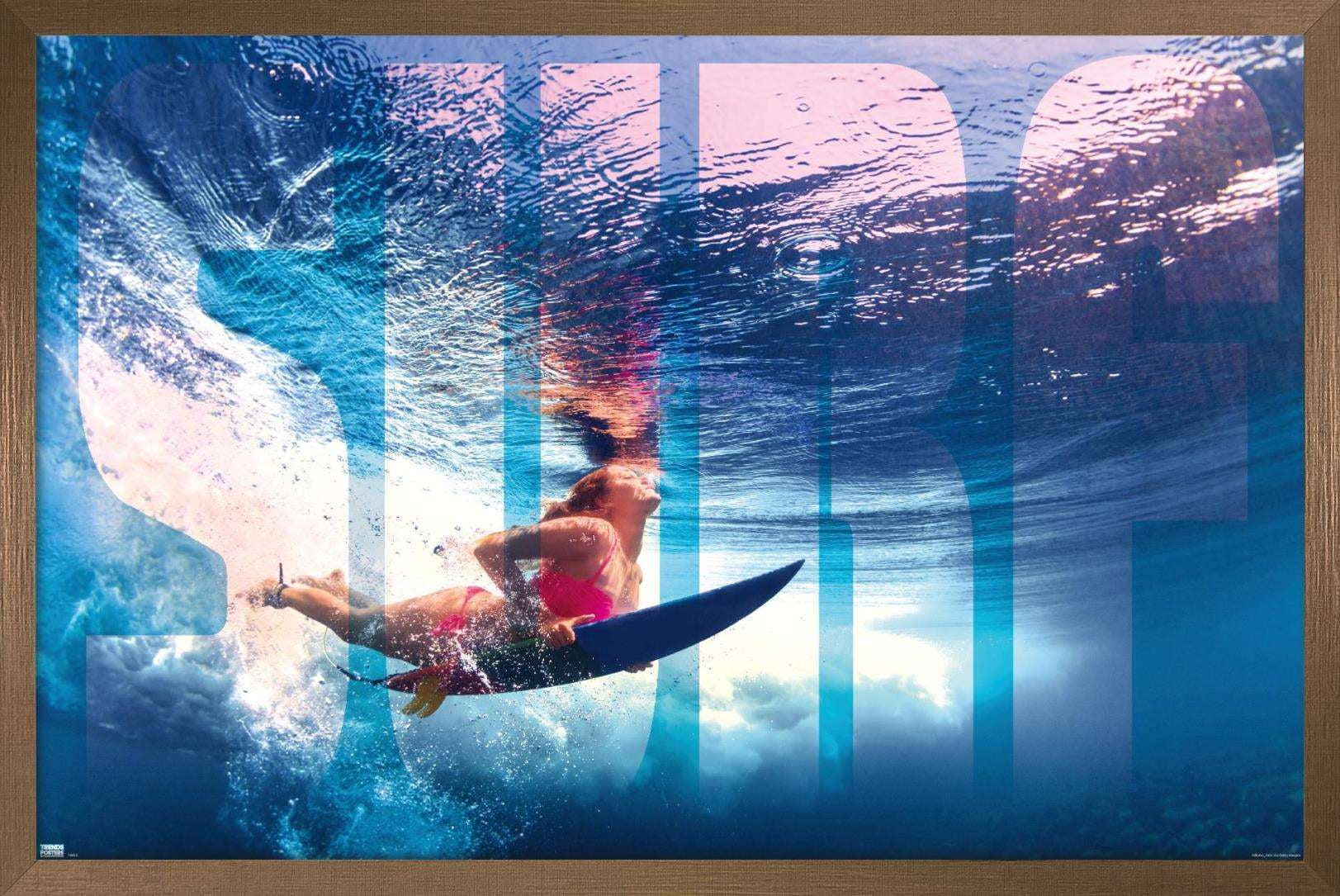 Surfing - Underwater Wall Poster, 22.375" x 34", Framed - Walmart.com