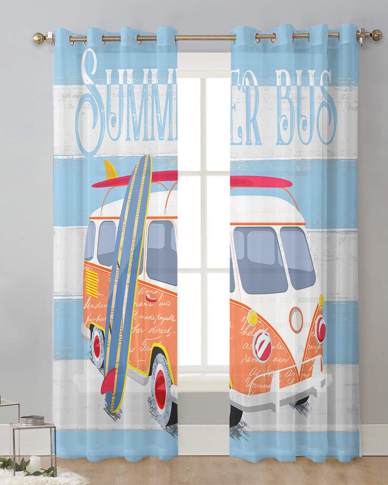 Surfing Waves Sunset Coconut Trees Tulle Drapes Living Room Bedroom ...