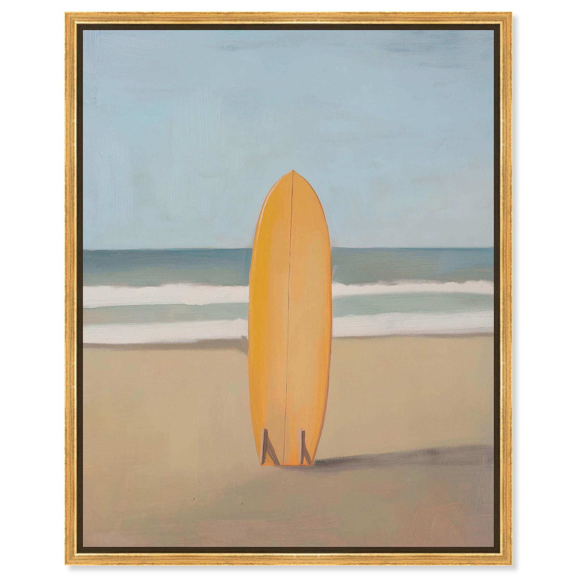 Surfing Yellow Board Canvas Beach Coastal Art by Art Remedy, Gold Frame ...