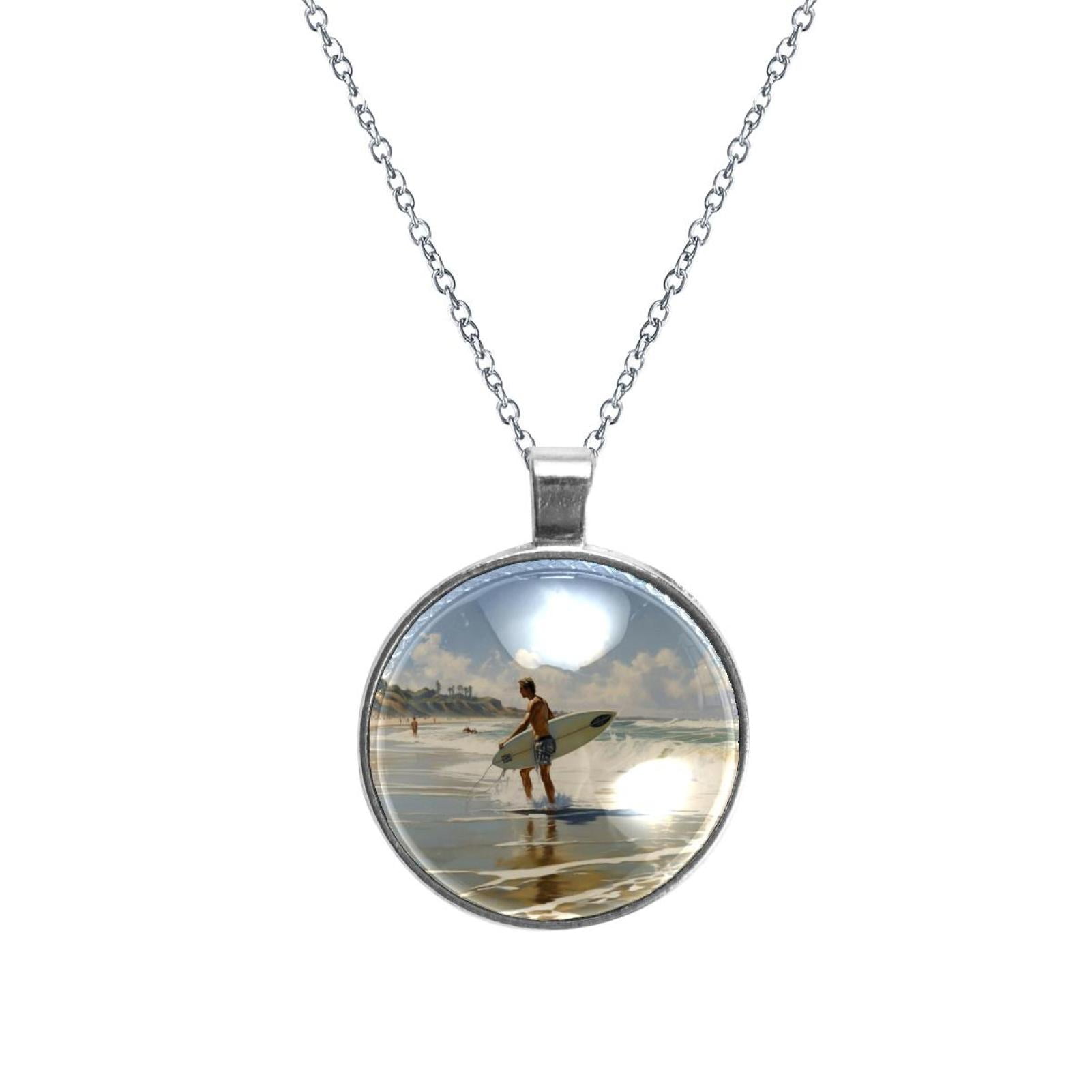 Surfing in Summer Elegant Glass Circular Pendant Necklace - Women's ...