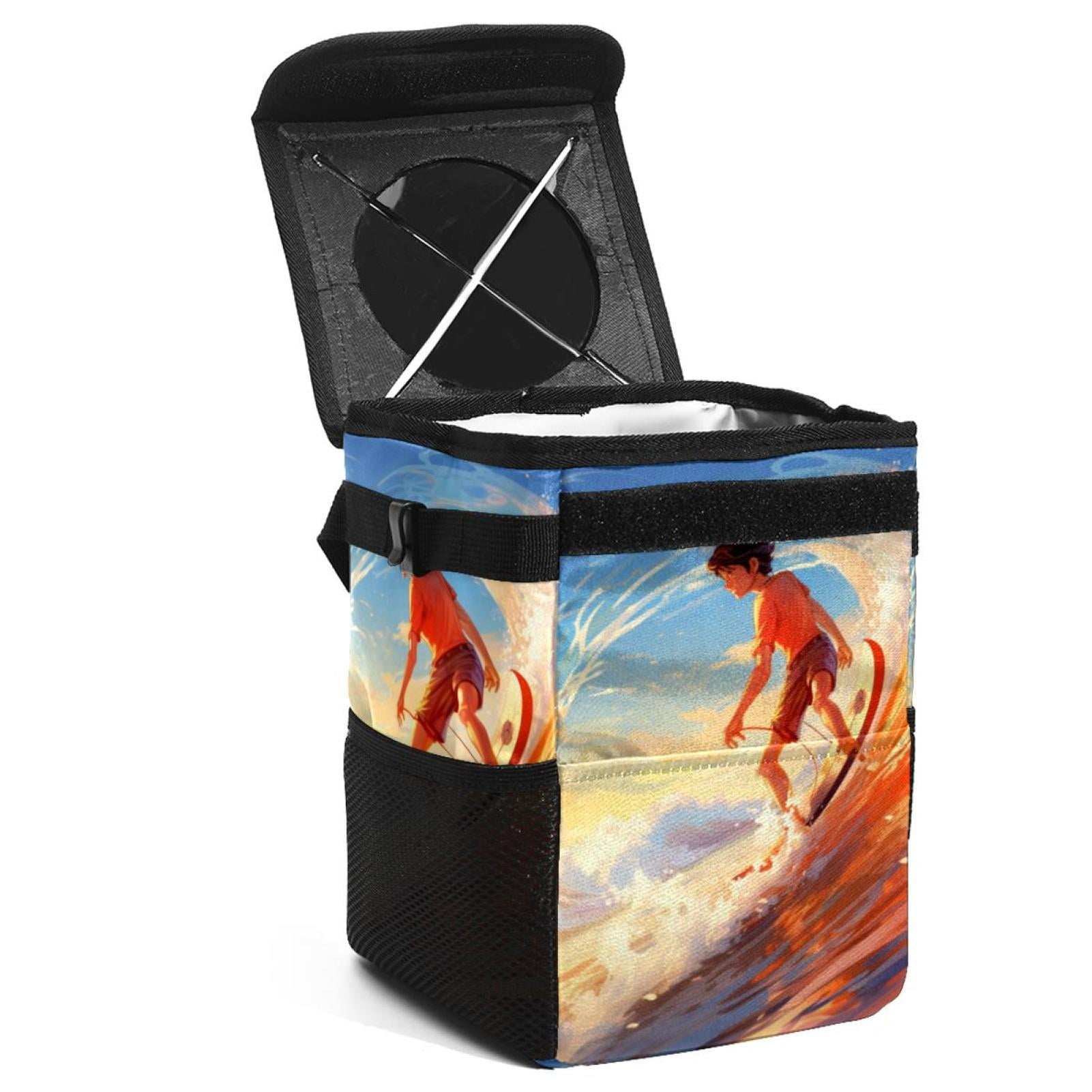 Surfing in Summer Foldable Car Trash Bin with Lid, Leak-Proof Hanging ...