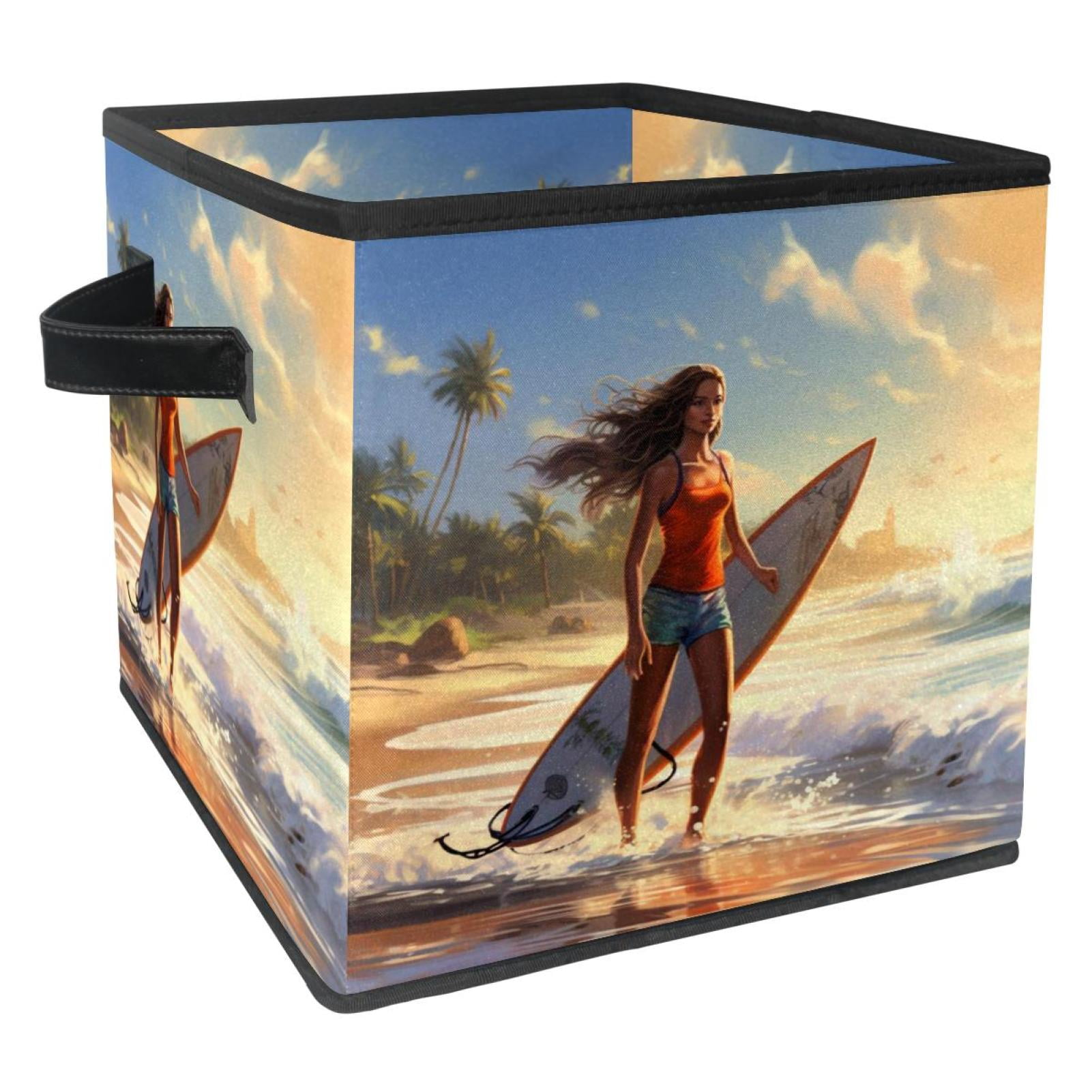 Surfing in Summer Foldable Cube Organizer with Handle, 10.8"x10.5"x10.6 ...