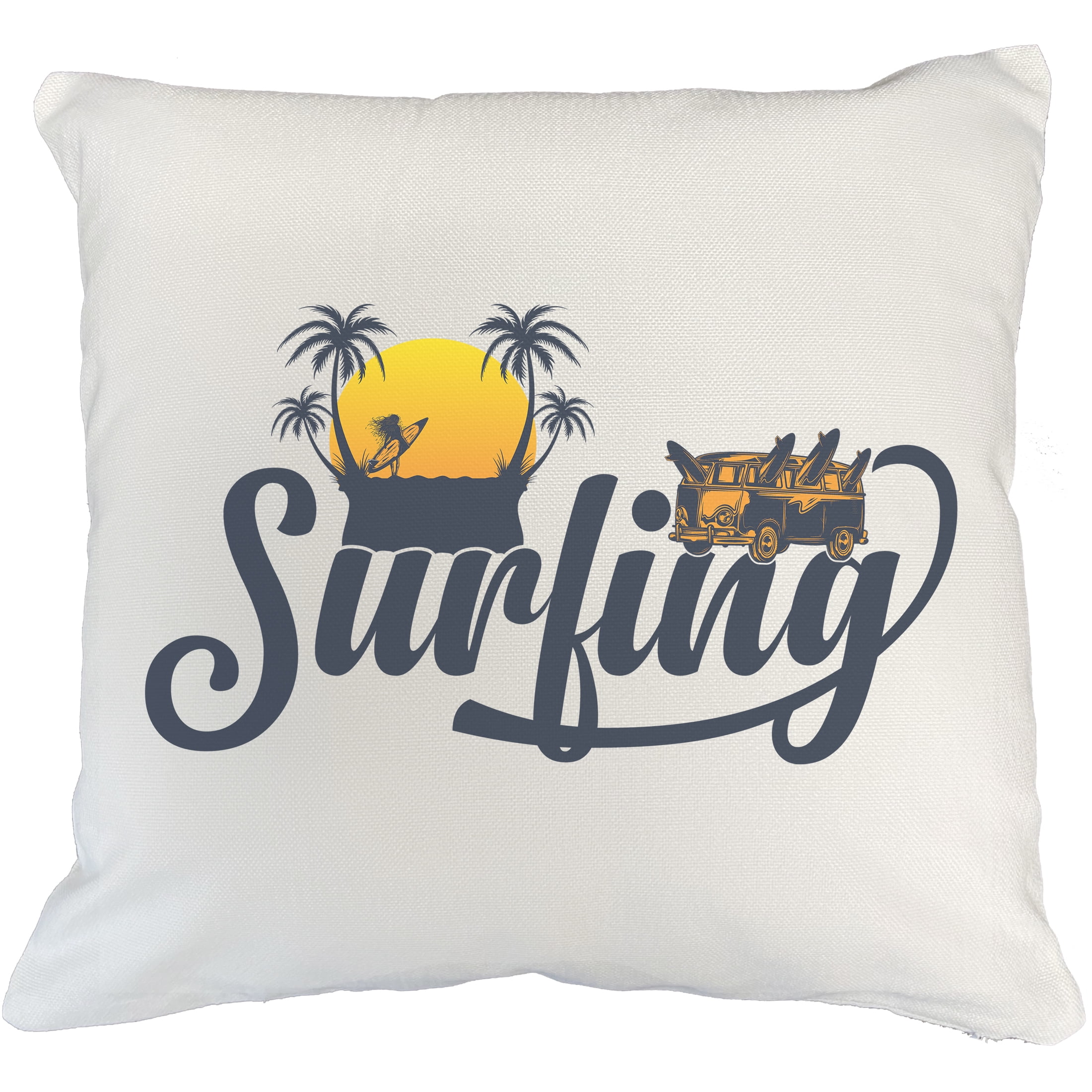 Surfing with Surf Van, Surfer & Palm Trees, White Pillow Case 20X20 IN ...