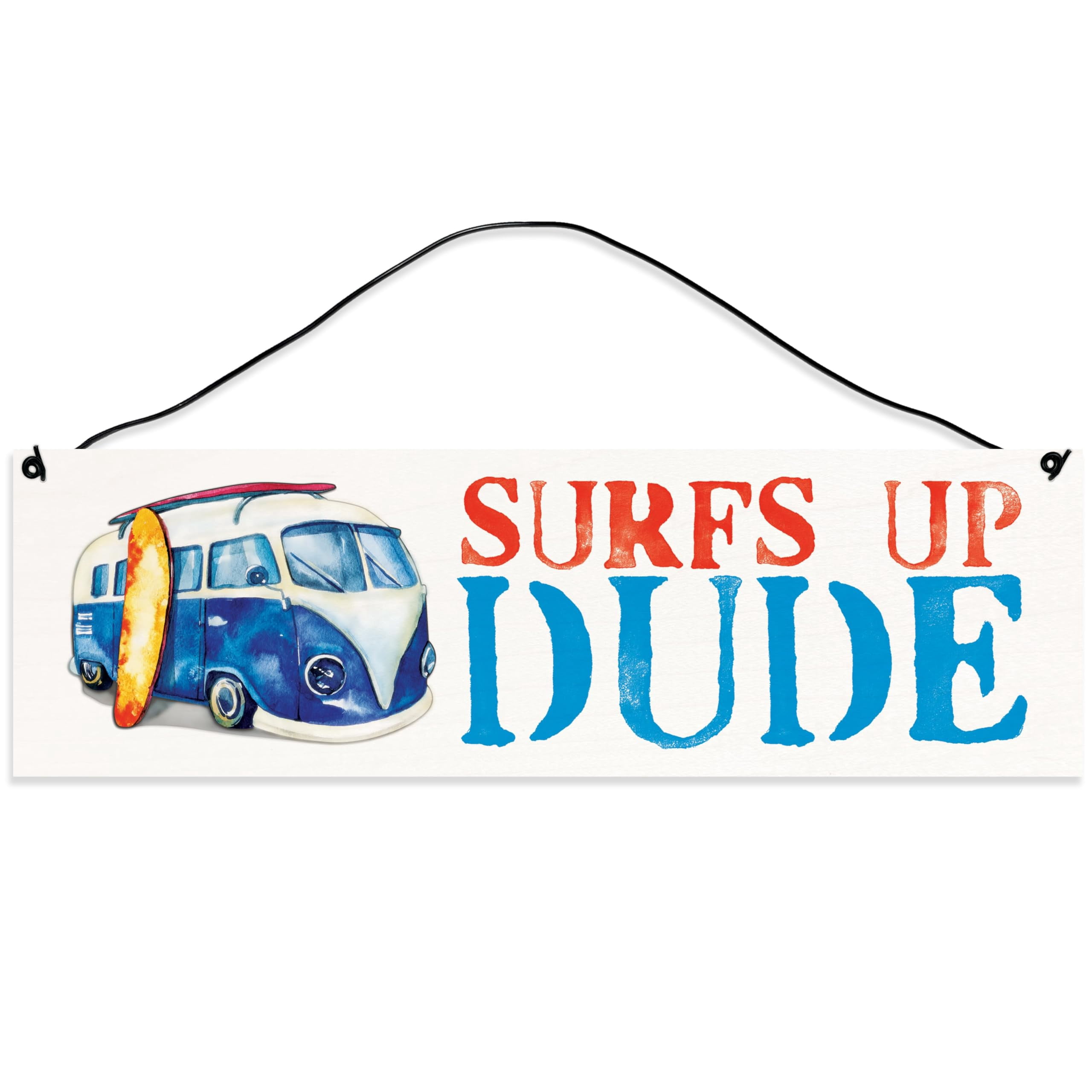 Surfs Up | Handmade | Wood Sign | Wire Hanger/Stand | UV Printed ...