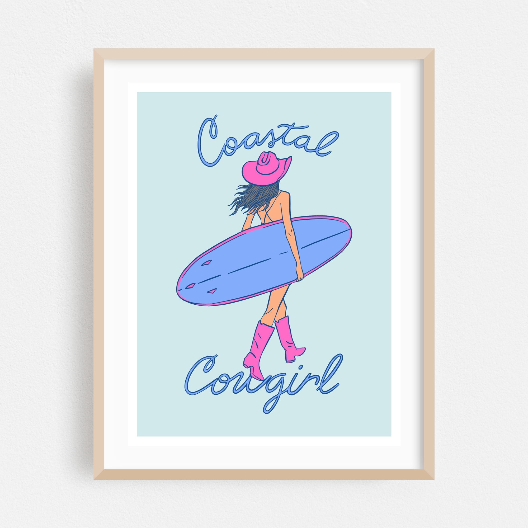 Surfside Serenity - Digital Art Coastal Surfboard Cowboy Beach Pastel ...