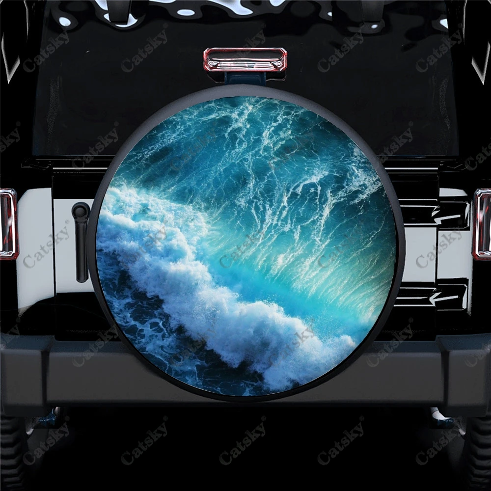 Surge Blue Sea Waves Car Accessories Spare Tire Cover Waterproof Tire ...