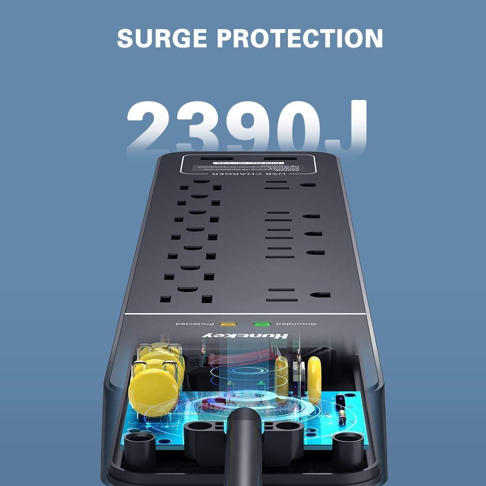 Surge Protector (2390J), 12 Outlets with 2 USB Ports, 6 ft Extention ...