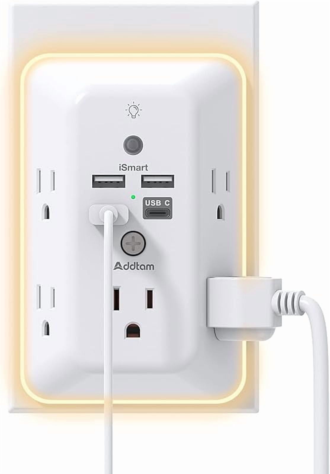 Surge Protector, Outlet Extender with Night Light, Addtam 5-Outlet ...