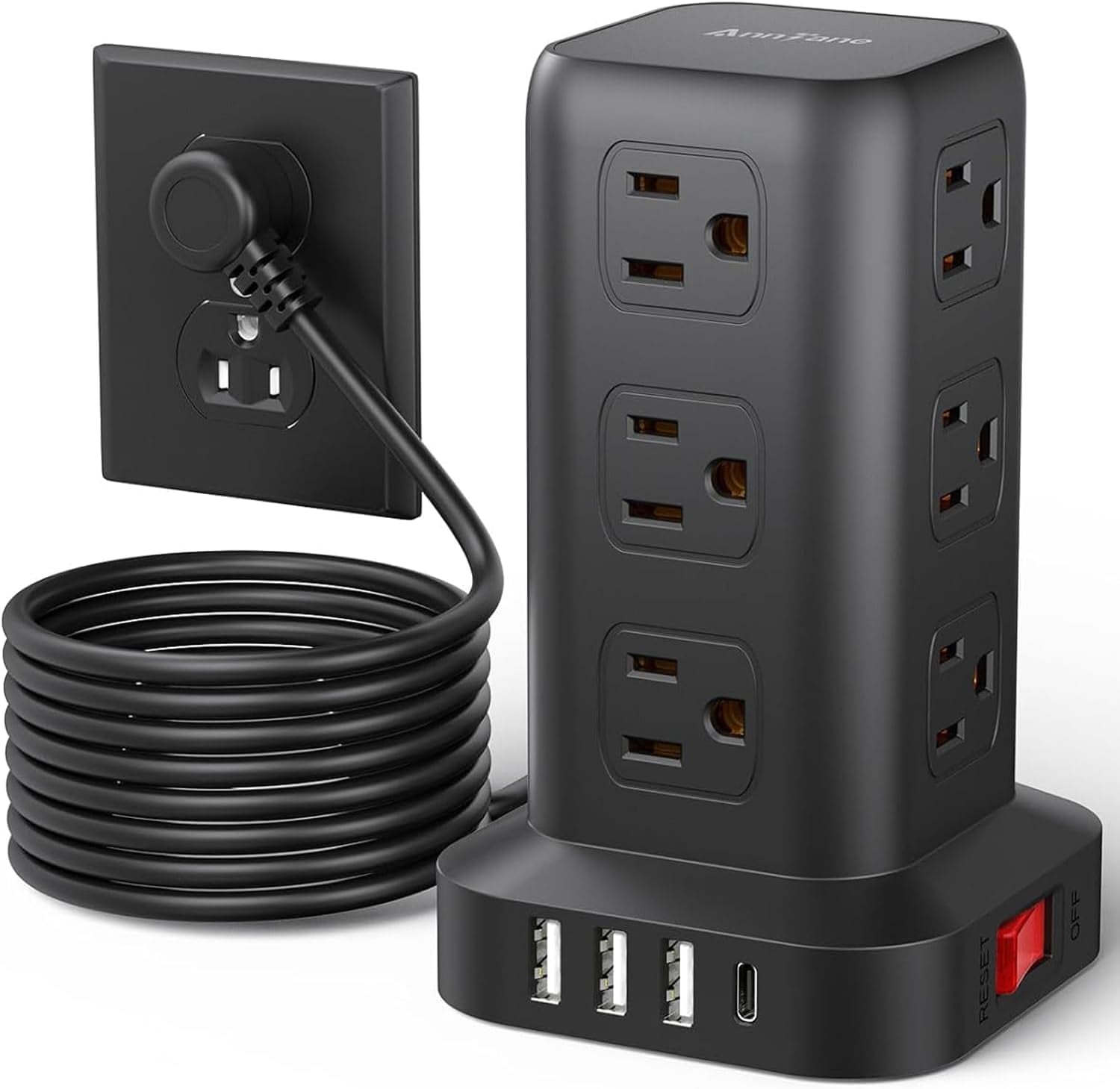 Surge Protector Power Strip 10 FT Cord, Power Strip Tower with 4 Ports ...