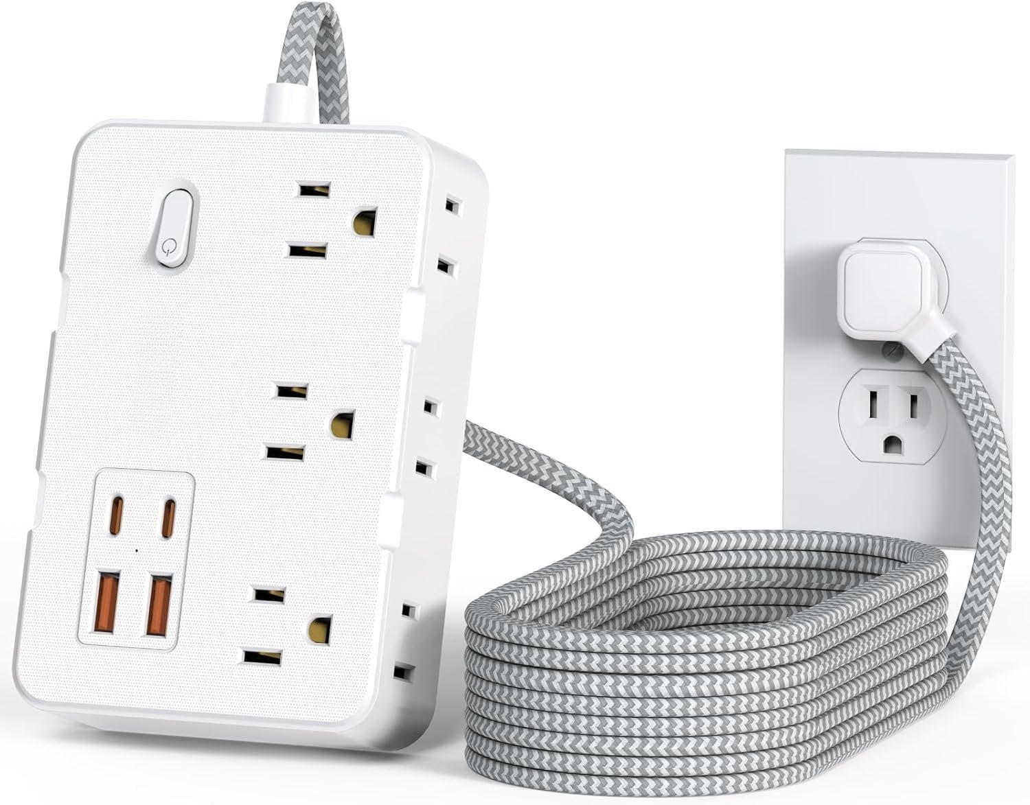Surge Protector Power Strip 10 Ft Cord, Thin Flat Extension Cord with 6 ...